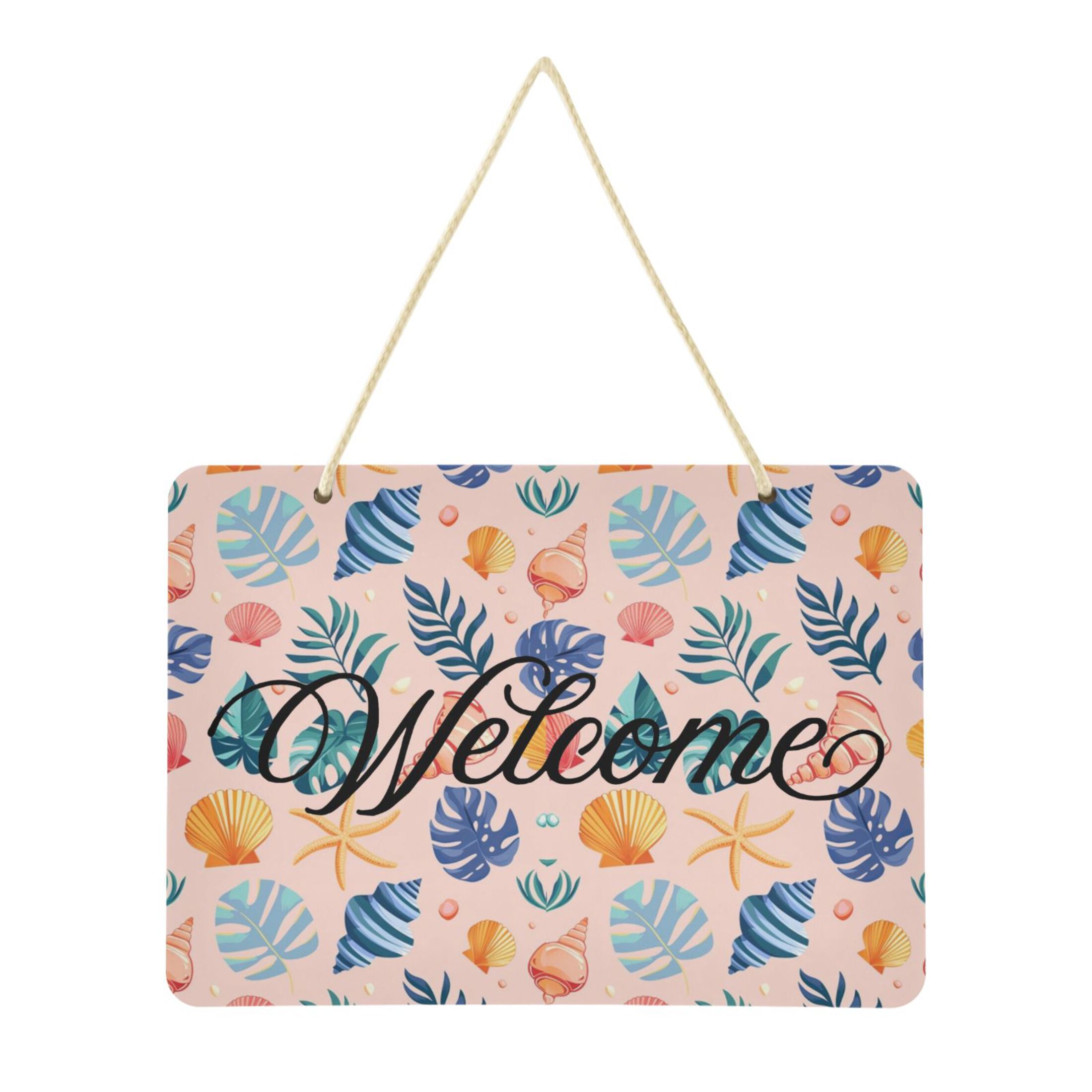 Shells Conchs Seaweed Welcome Sign Front Door PVC 14x10 inch Hanger ...