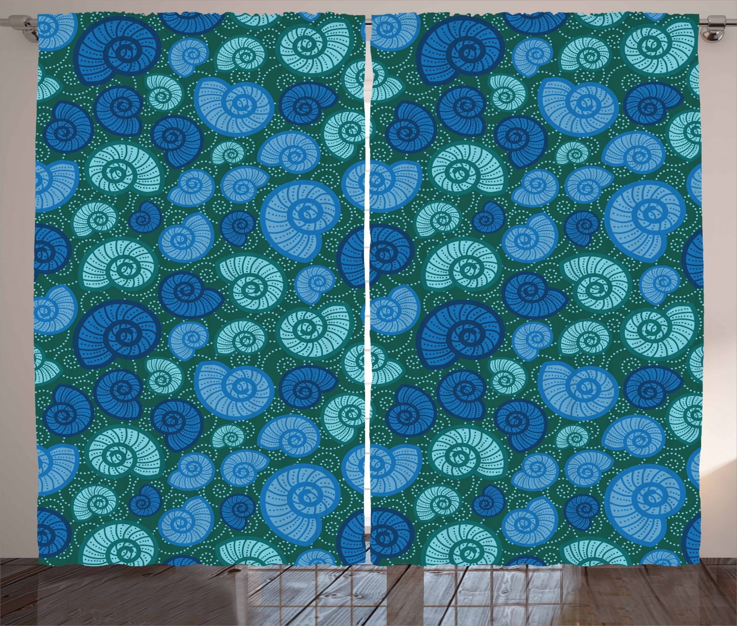 Ambesonne Shells Curtains 2 Panel Set, Periwinkle and Vortex, 108" x 84 ...