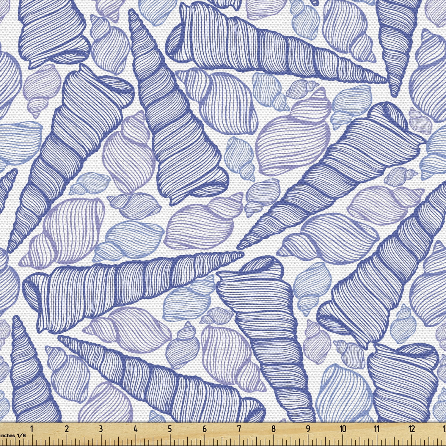 Shells Fabric by the Yard, Hand Drawn Aquatic Colors of Purple Auger ...