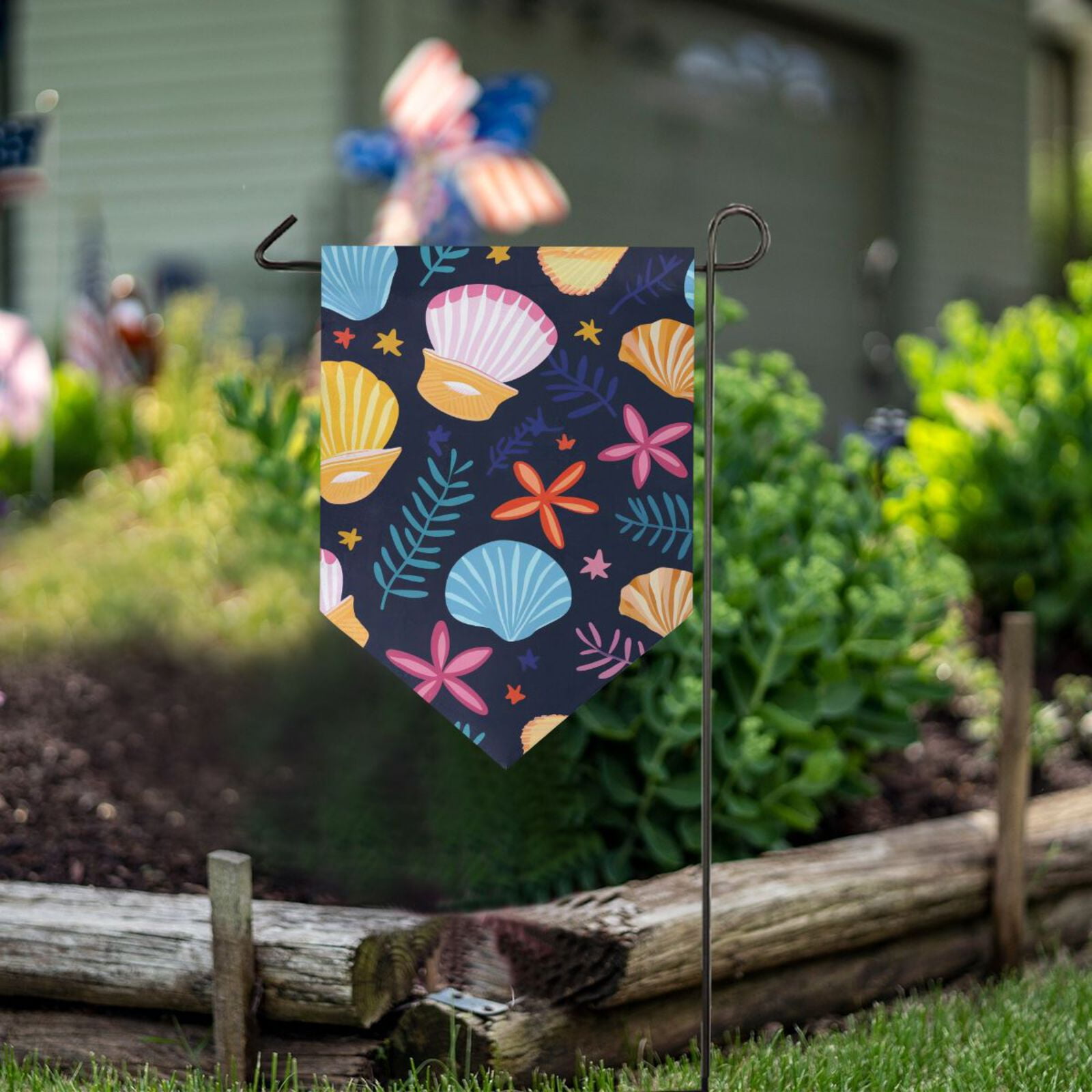 Shells Leaves Flowers Garden Flag 18" x 12.5" Double Sided Yard Lawn ...