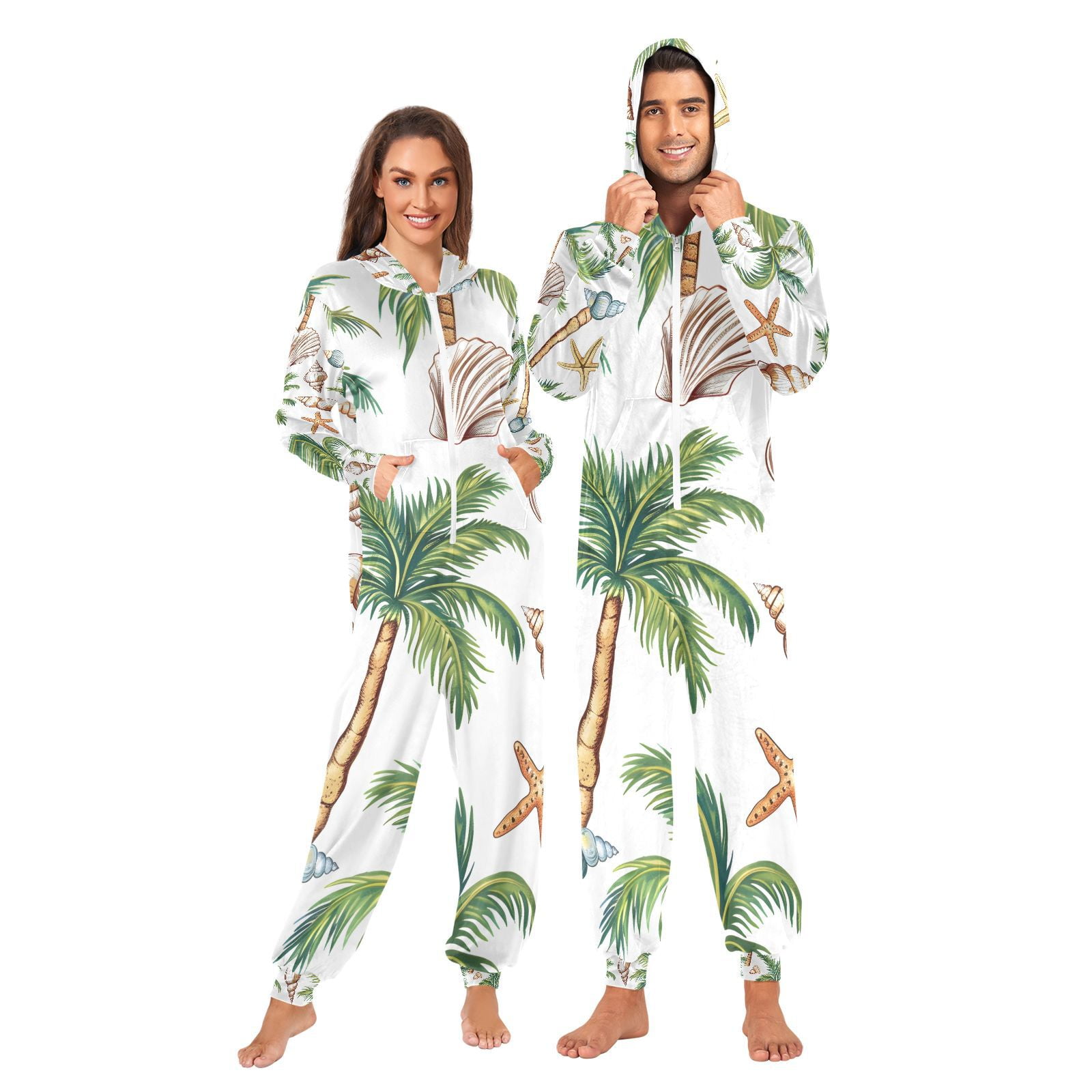 Shells Palm Trees Adult Onesie Pajamas Slim Fit Christmas One Piece ...