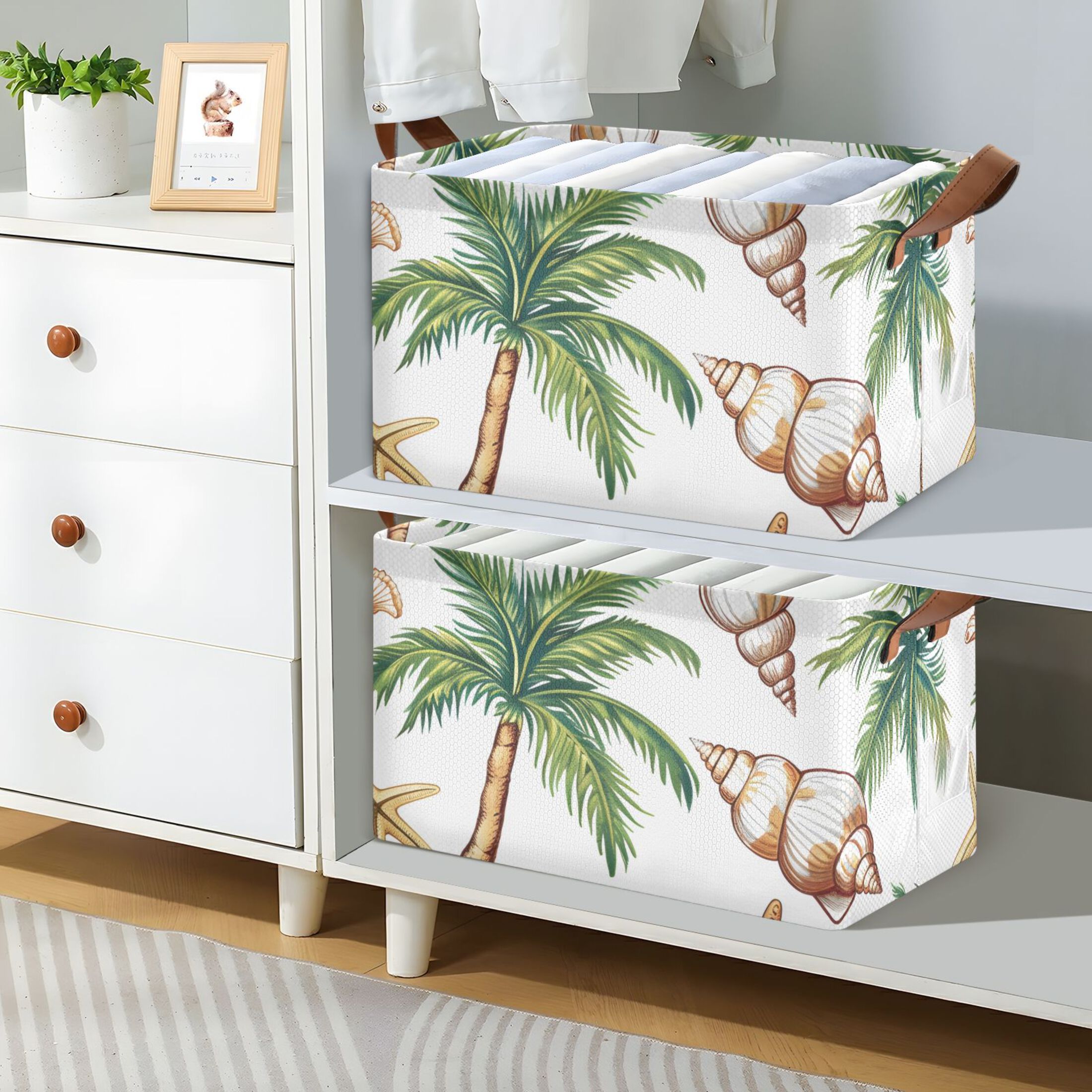 Shells Palm Trees Foldable Storage Large Fabric Storage Baskets ...