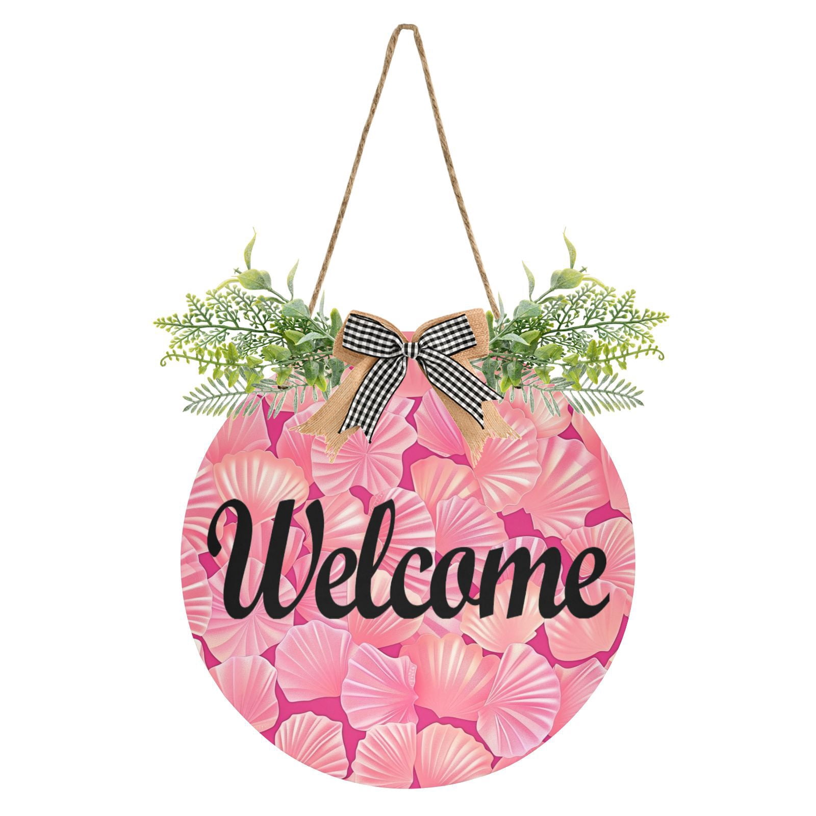 Shells Pink Welcome Sign for Front Door Wreath Door Sign for Farmhouse ...