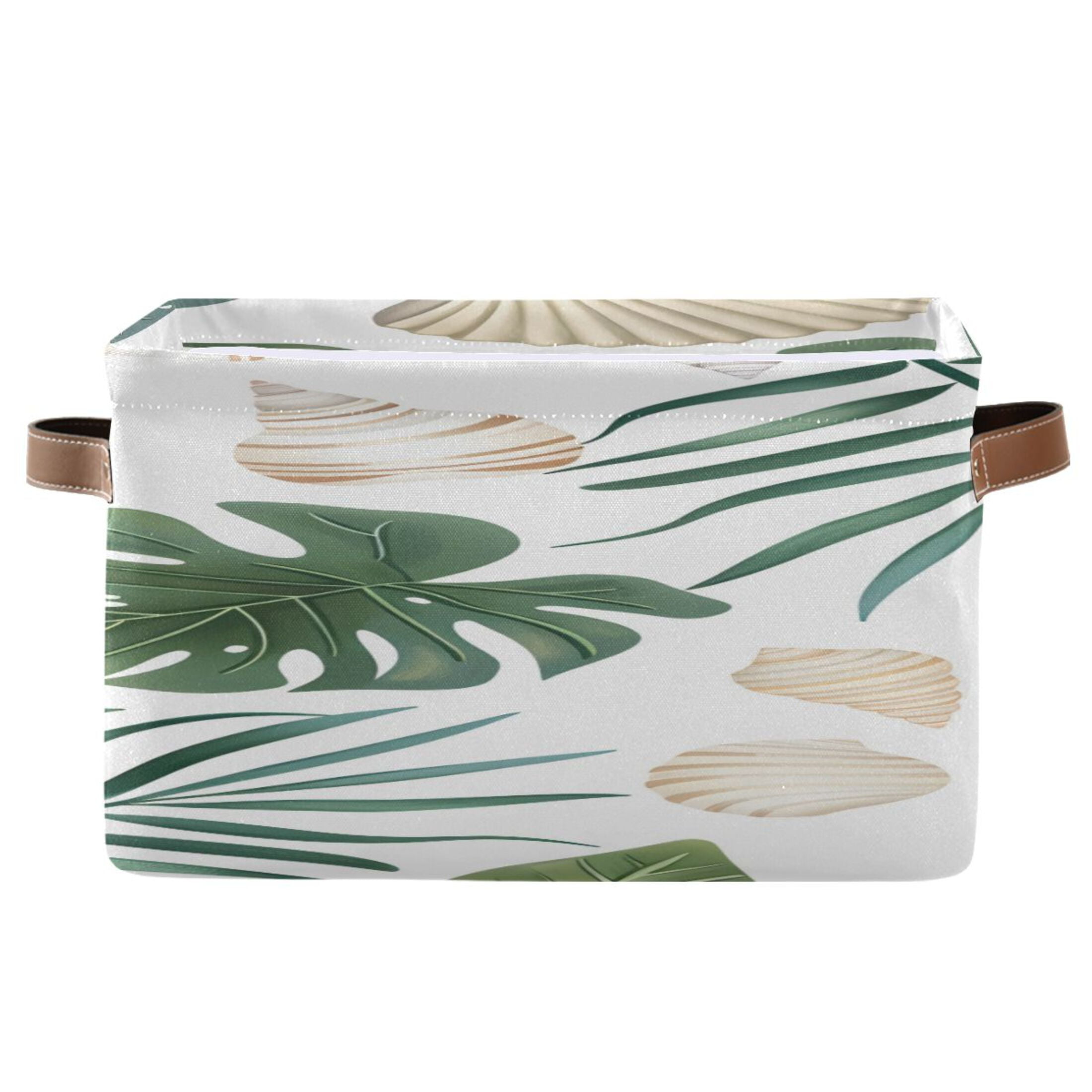 Shells Plants Leaves Patterns Square Storage Bins with Handles ...