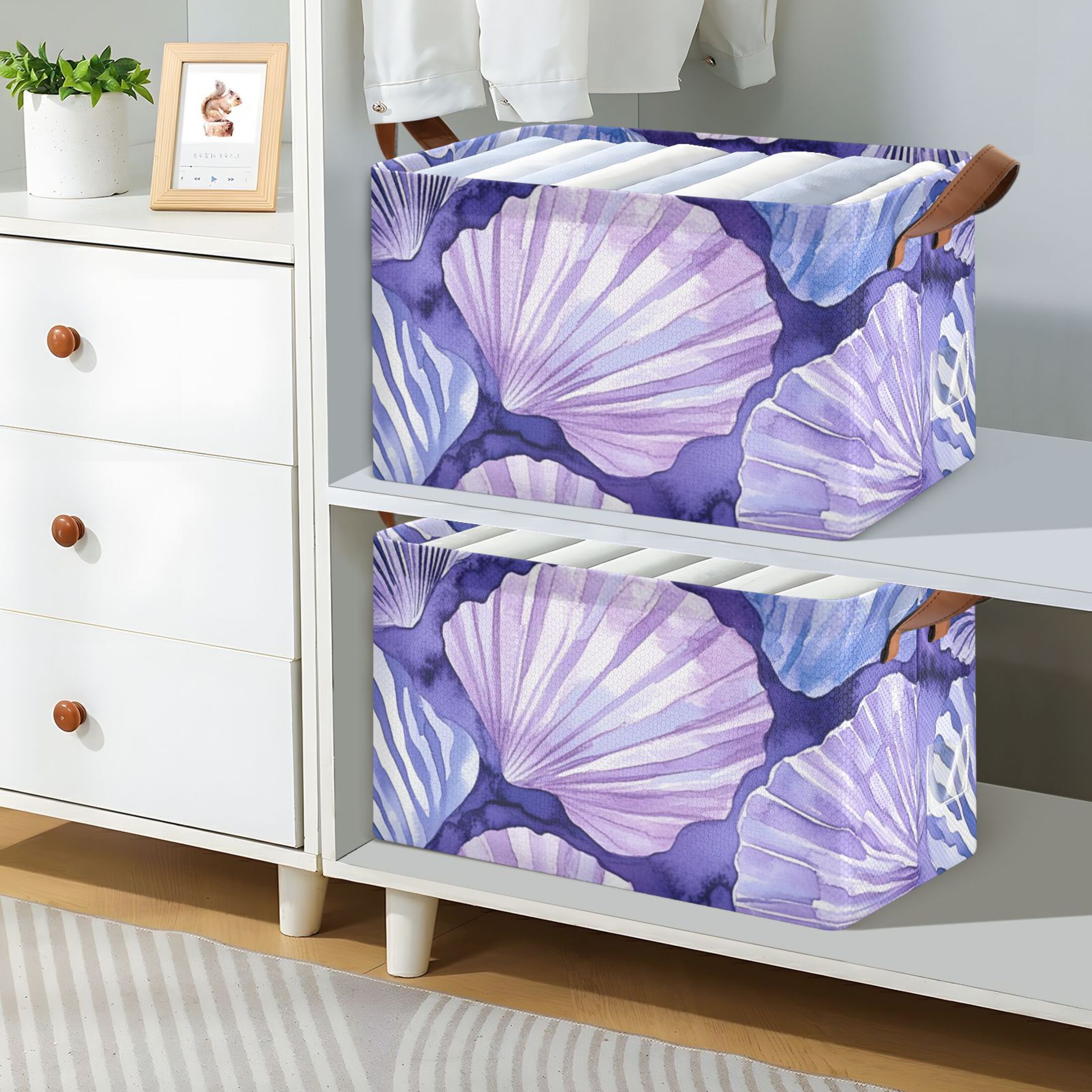 Shells Purple Foldable Storage Large Fabric Storage Baskets Organizer ...
