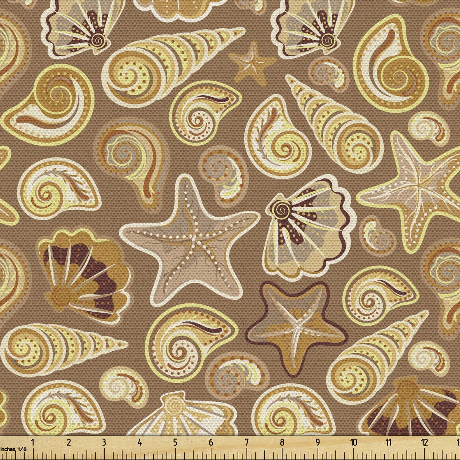 Ambesonne Shells Fabric by the Yard Upholstery, Sea Coned Starfish, 2 ...