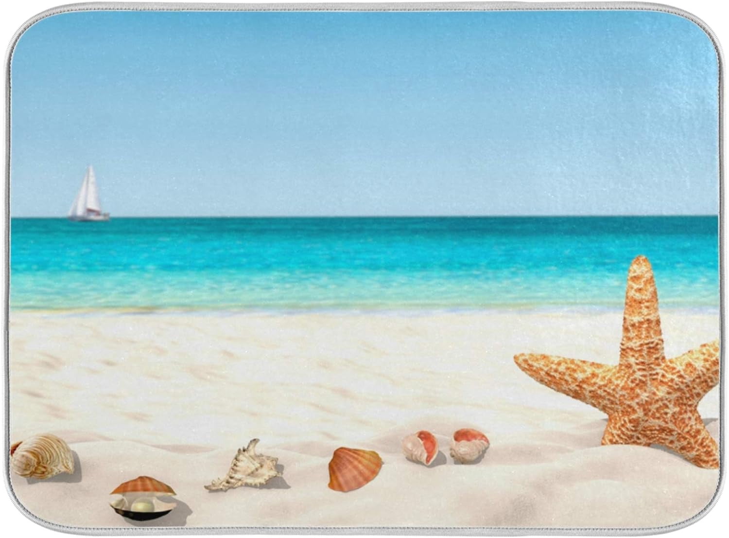 Shells Starfish Dish Drying Mat Seashell Sandy Beach Protector Drying ...