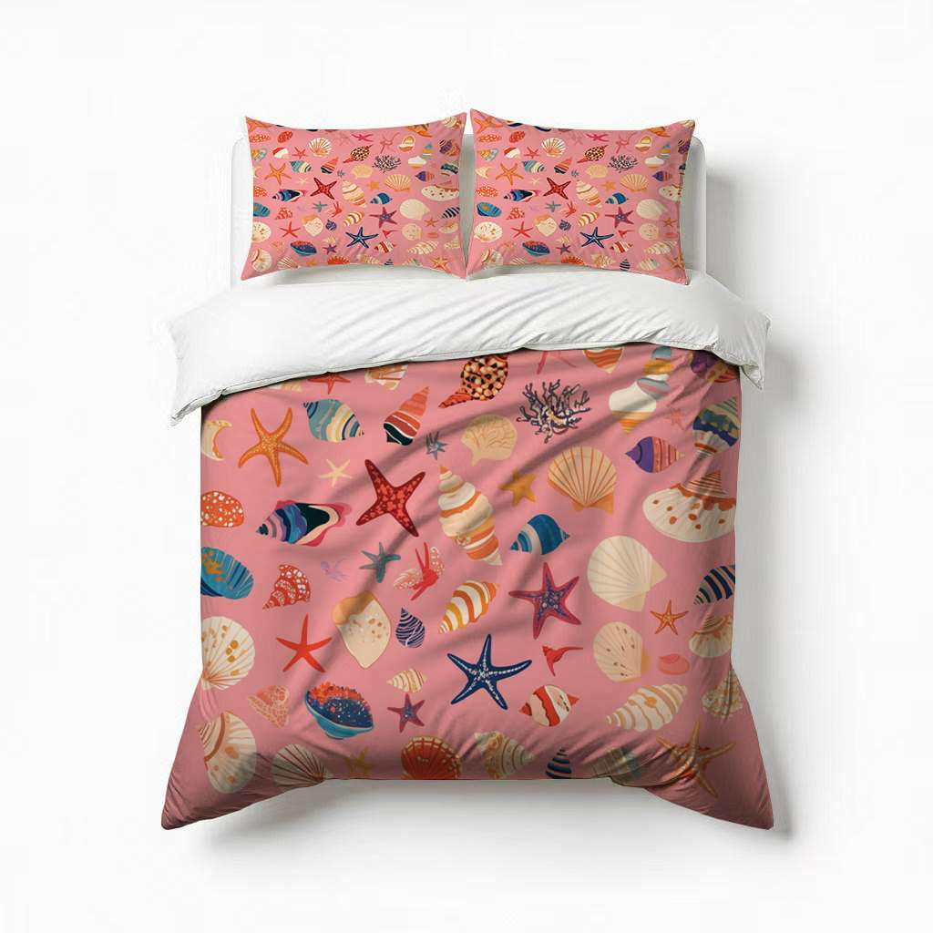 Shells Starfish Marine Pattern Bedding Set 3 Pcs Soft Microfiber Quilt ...