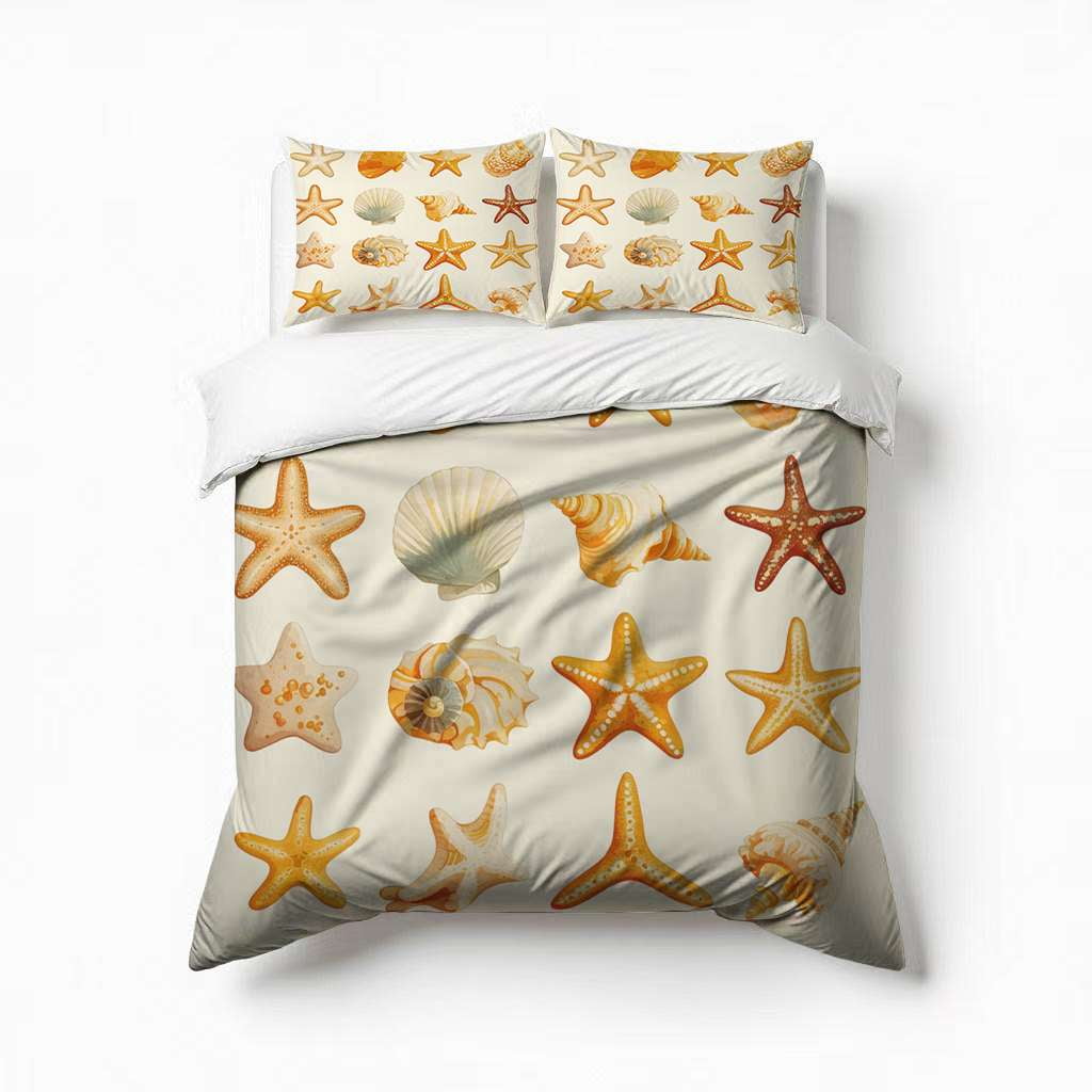 Shells Starfish Marine Pattern Bedding Set 3 Pcs Soft Microfiber Quilt ...