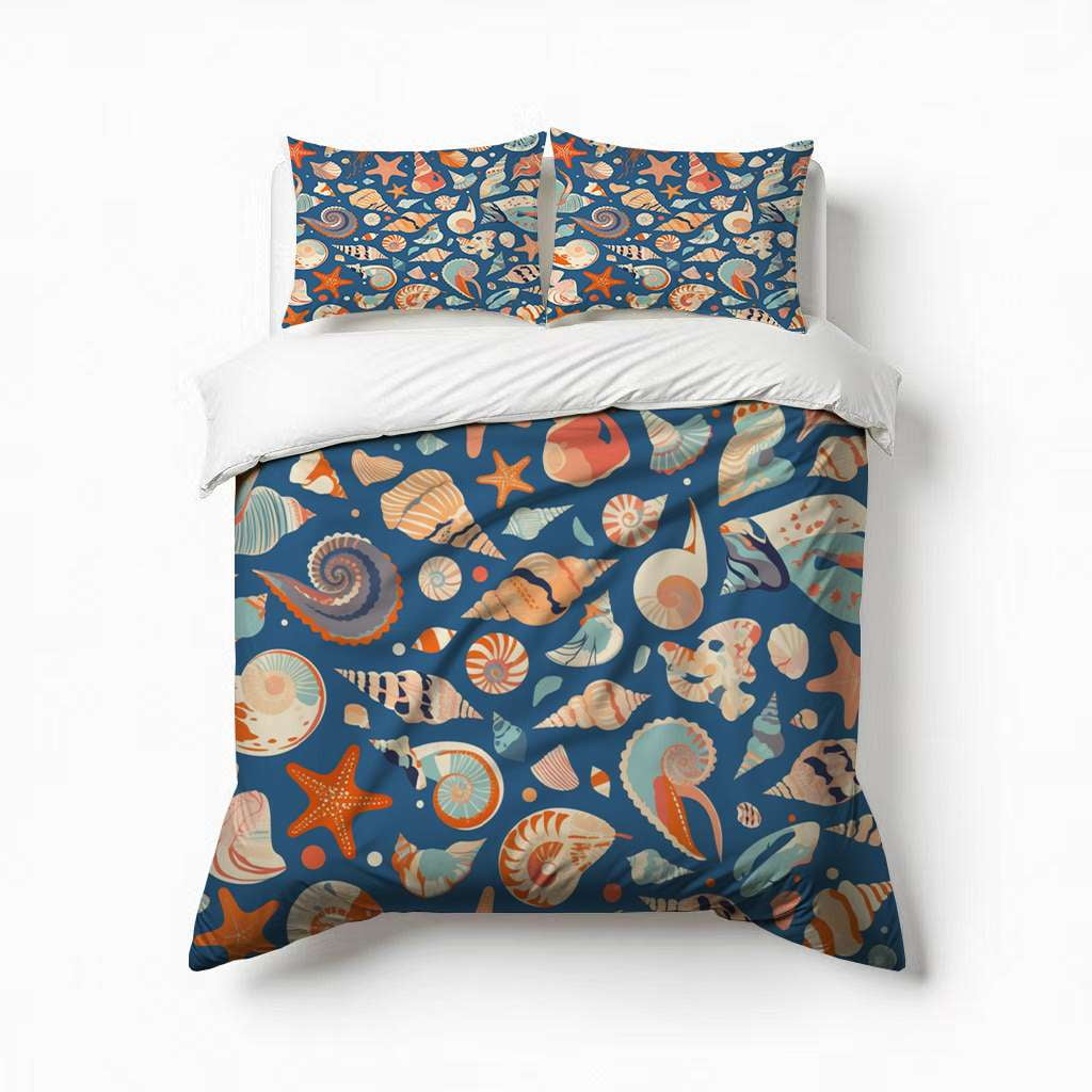 Shells Starfish Marine Pattern Bedding Set 3 Pcs Soft Microfiber Quilt ...
