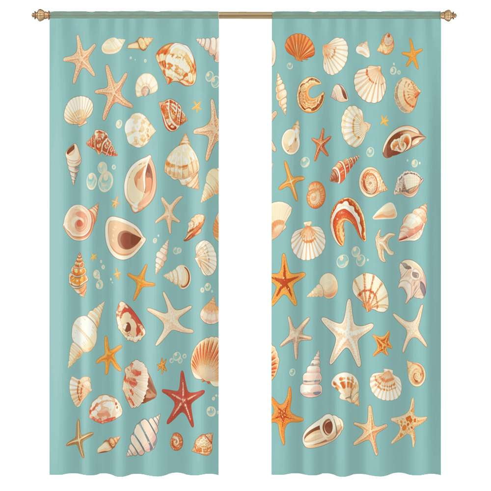 Shells Starfish Marine Pattern Modern Tulle Window Curtains for Living ...