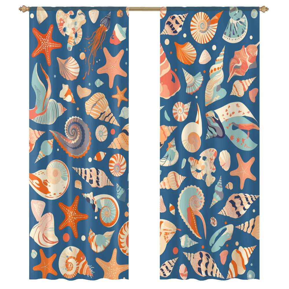 Shells Starfish Marine Pattern Modern Tulle Window Curtains for Living ...