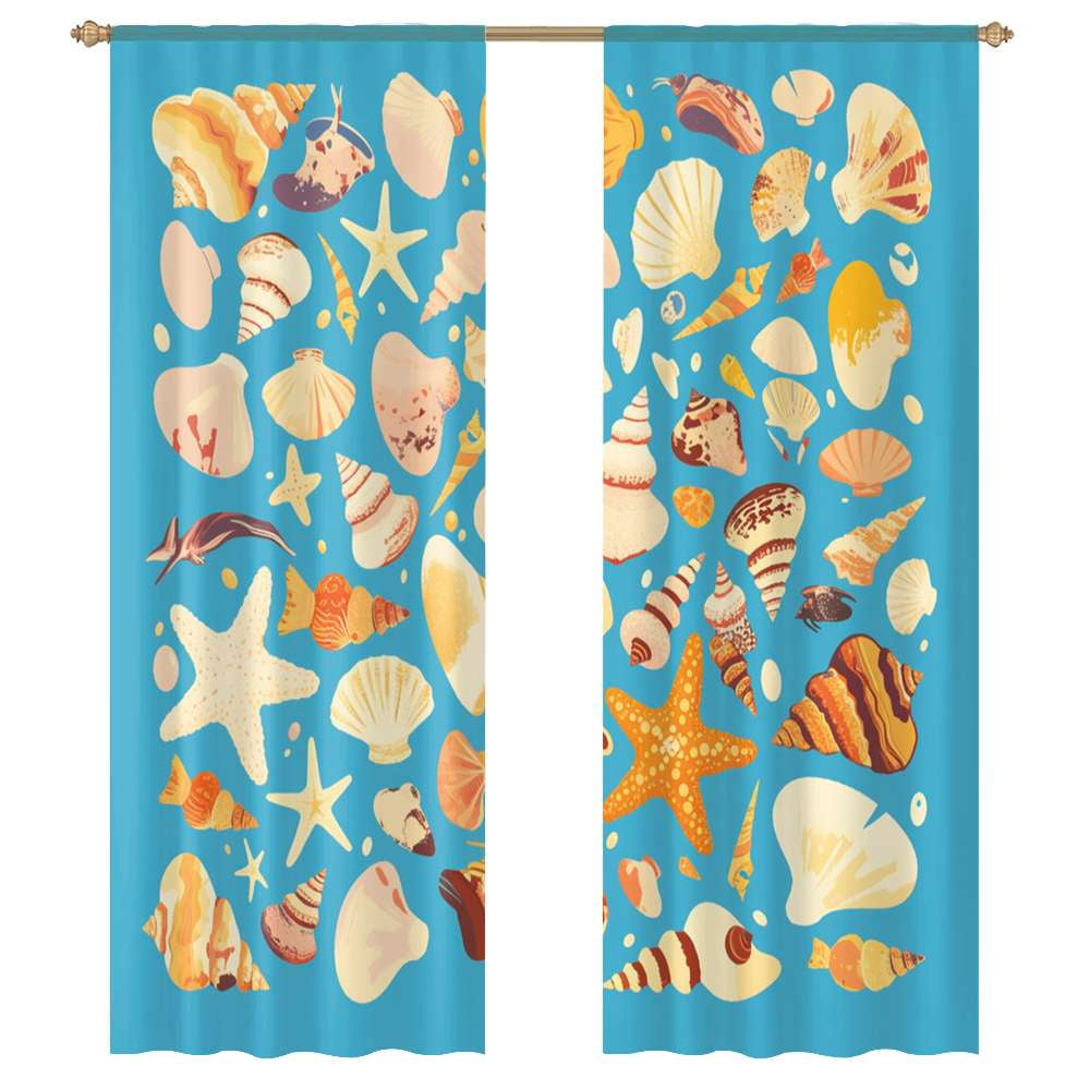 Shells Starfish Marine Pattern Modern Tulle Window Curtains for Living ...