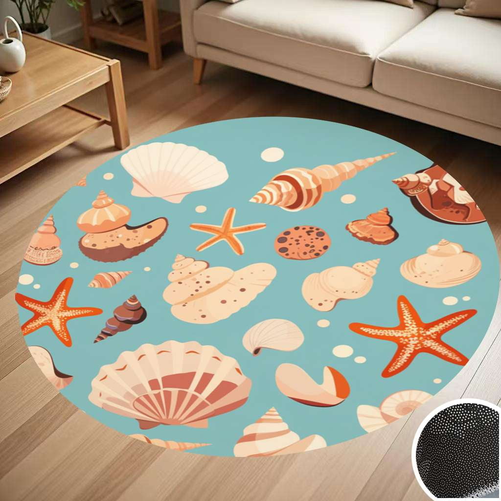 Shells Starfish Marine Pattern Round Carpet Living Room Bedroom Home ...