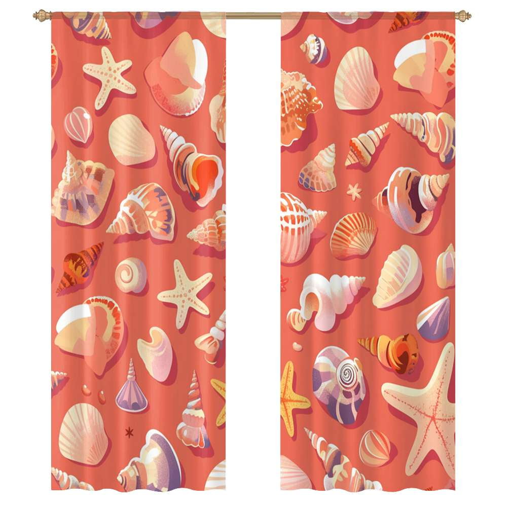 Shells Starfish Marine Pattern Sheer Voile Curtain Window Tulle ...