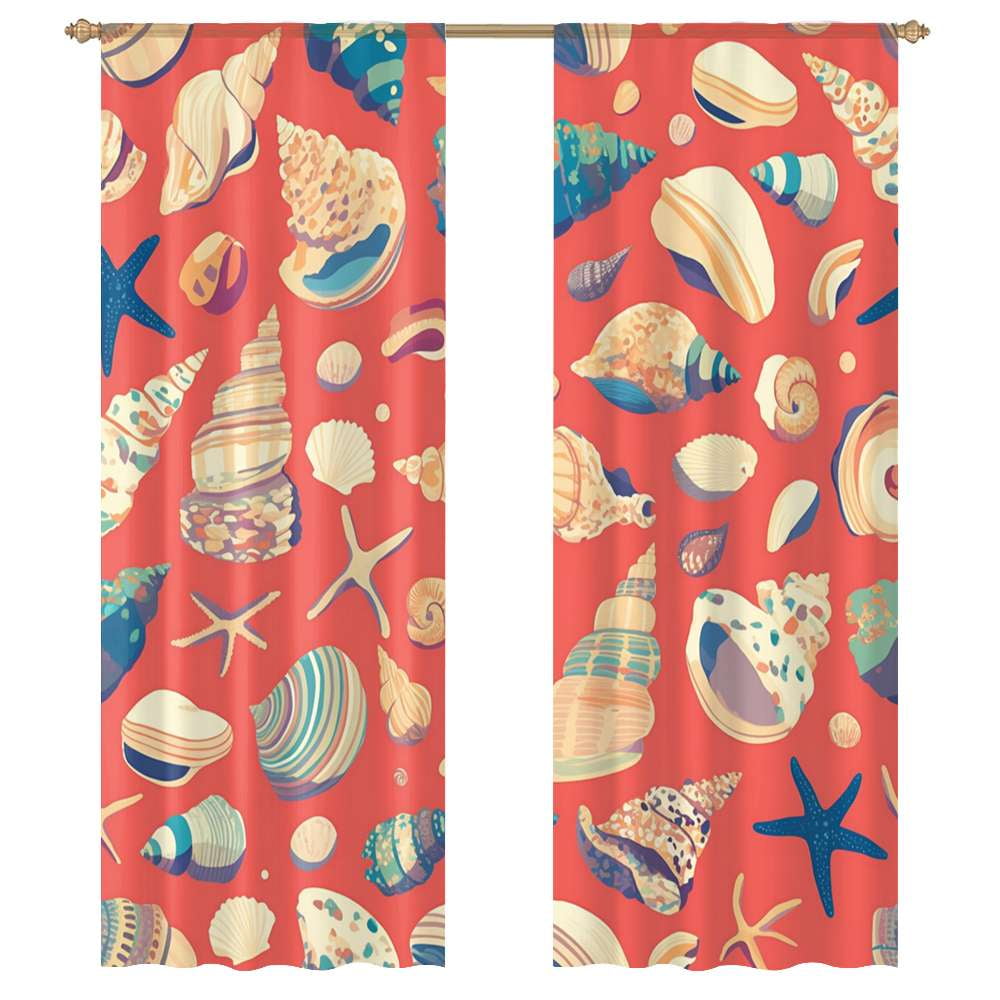 Shells Starfish Marine Pattern Sheer Voile Curtain Window Tulle ...