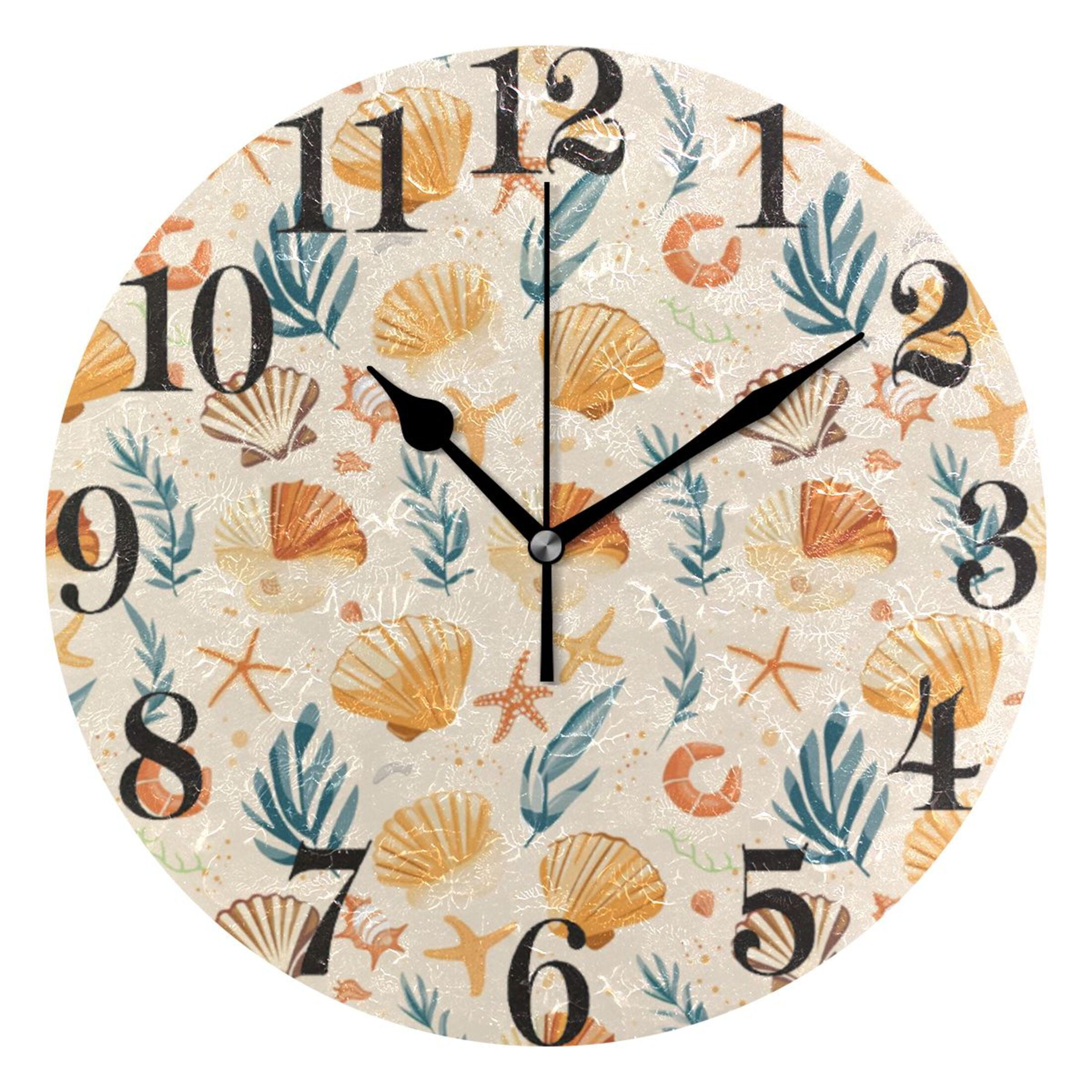 Shells Starfish Seaweed Wall Clock 9.8 inch Battery Operated Clocks Non ...