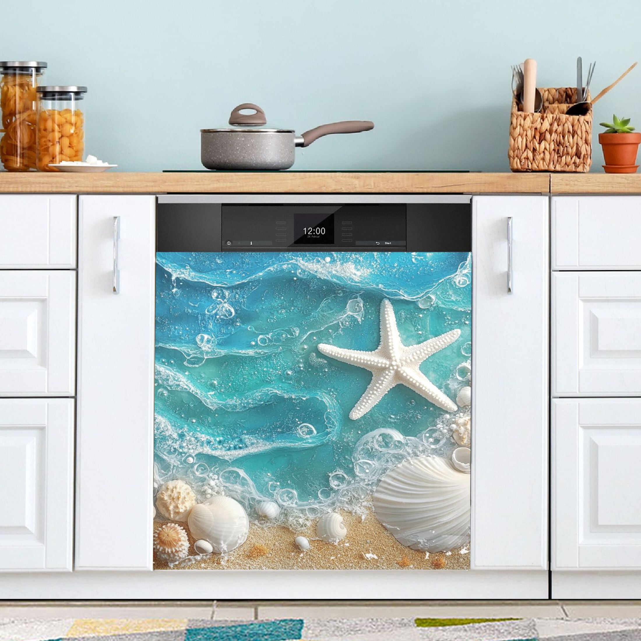 Shells Starfish on Beach Sea Wave Dishwasher Magnet Refrigerator ...