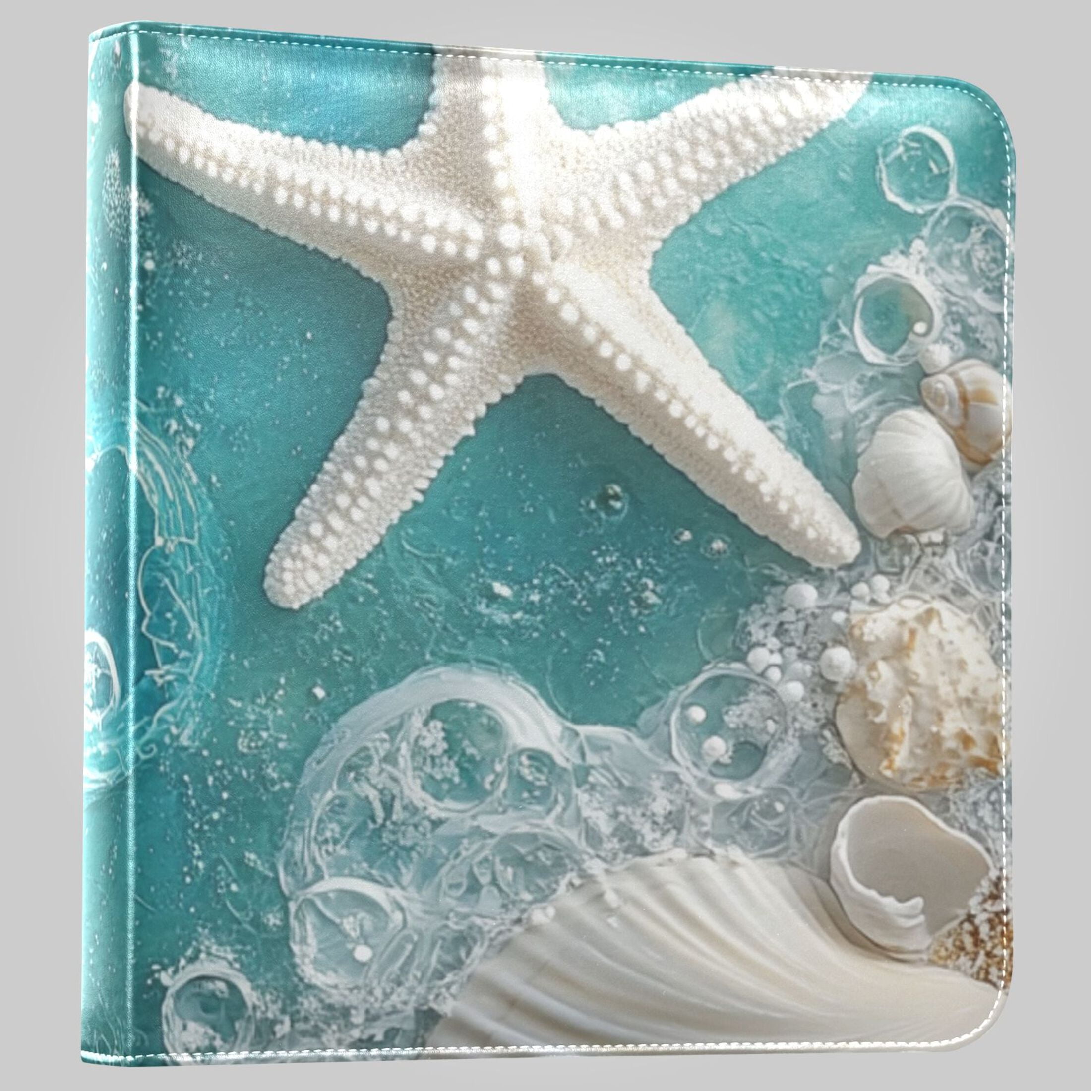 Shells Starfish on Beach Sea Wave PU Leather Photo Albums 3 Rings ...