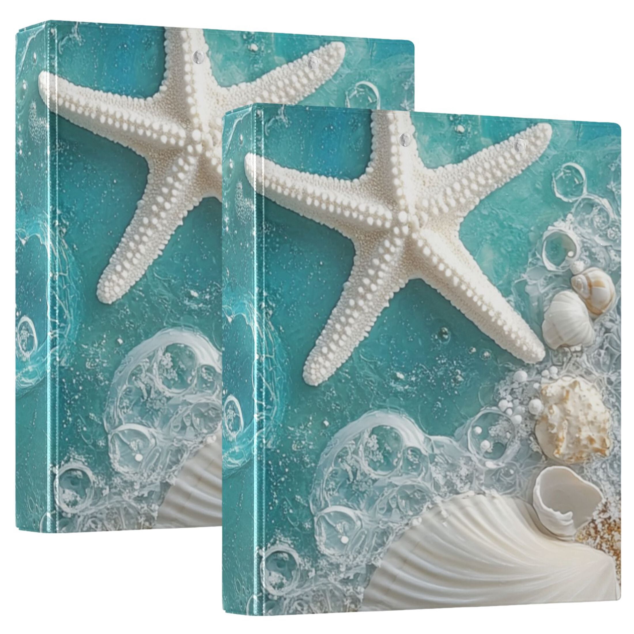 Shells Starfish on Beach Sea Wave Round Ring Binder 3 Rings 1.5 ...