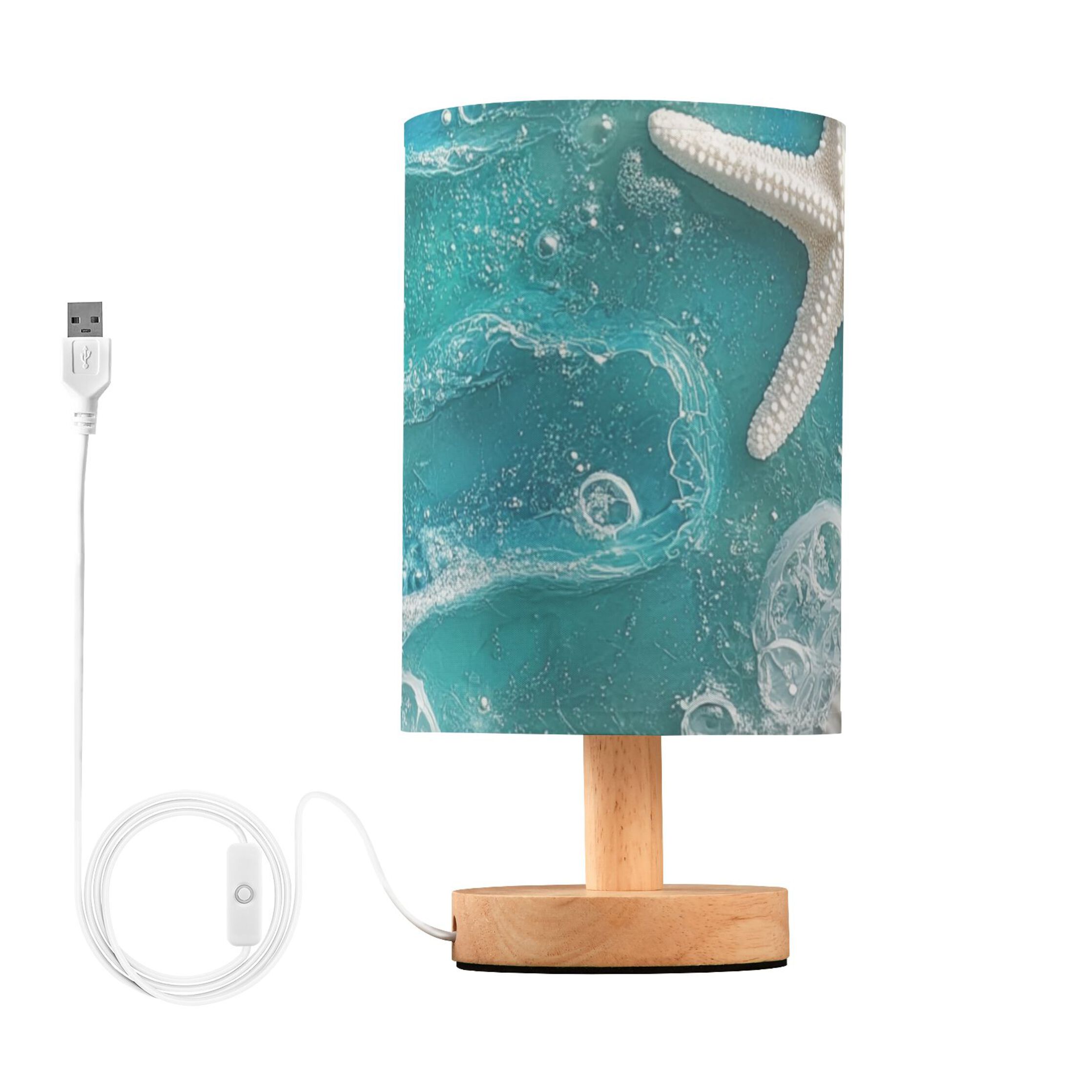 Shells Starfish on Beach Sea Wave Table Lamp with USB Port LED Warm ...