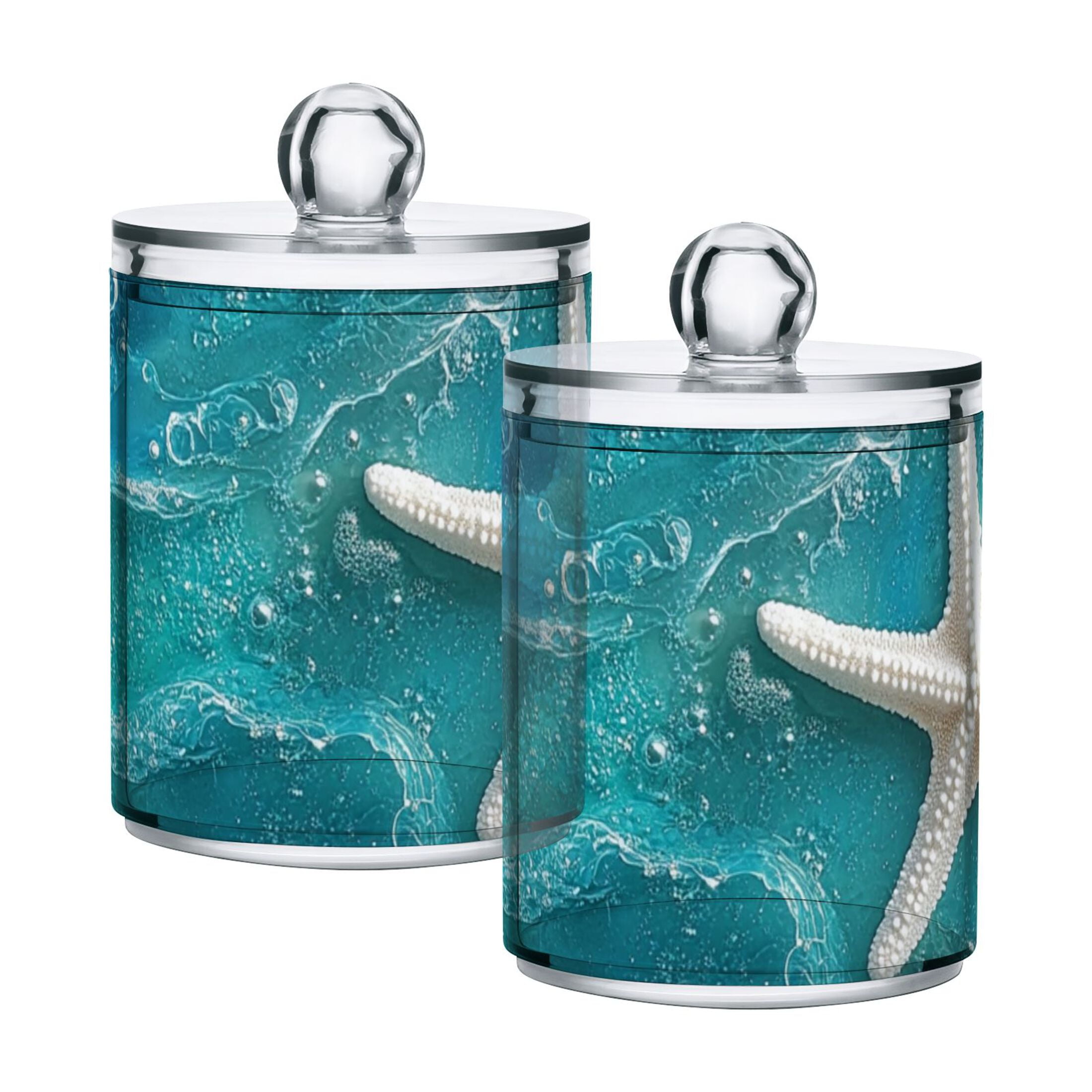 Shells Starfish on Beach Sea Wave Translucent Plastic Cans Storage ...