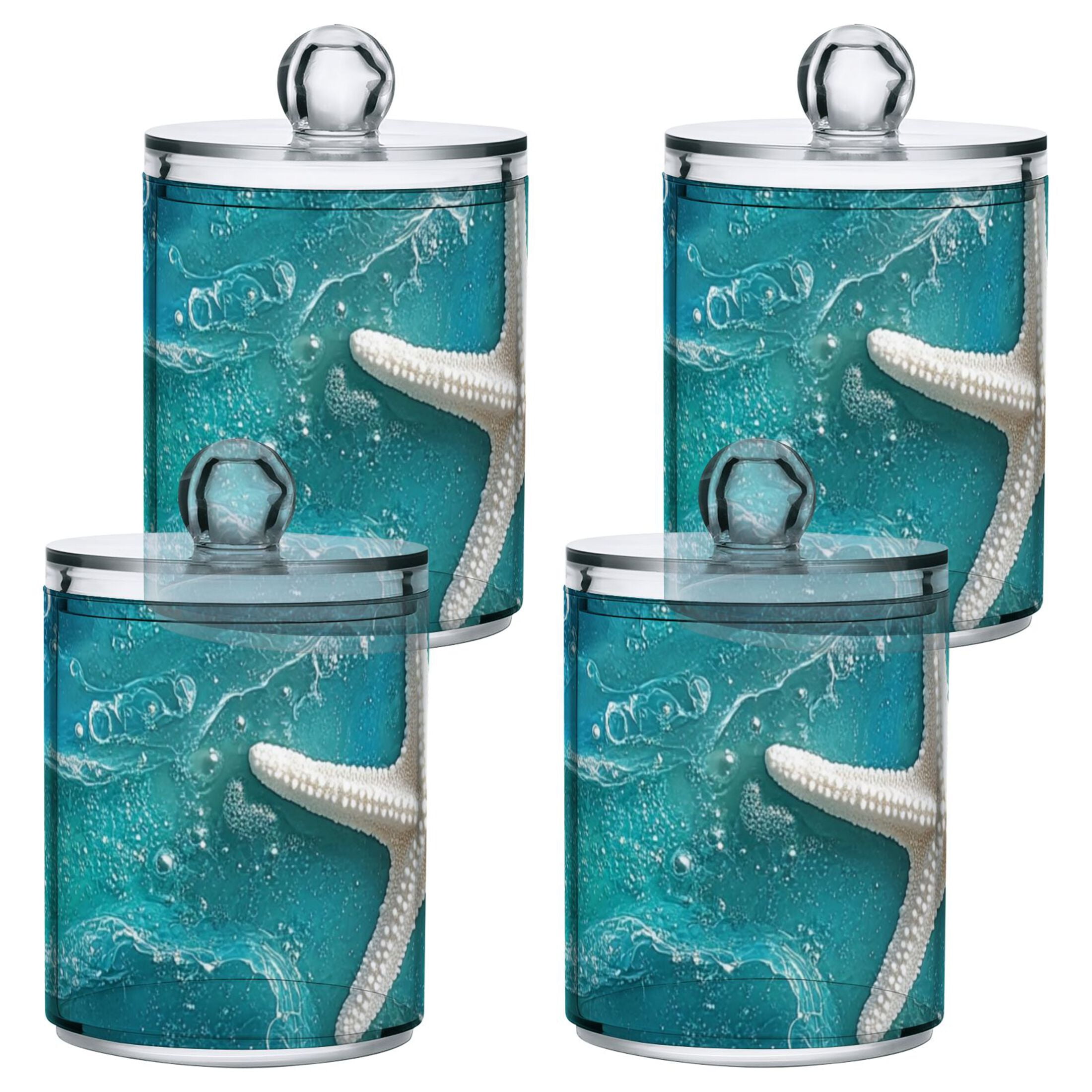 Shells Starfish on Beach Sea Wave Translucent Plastic Cans Storage ...