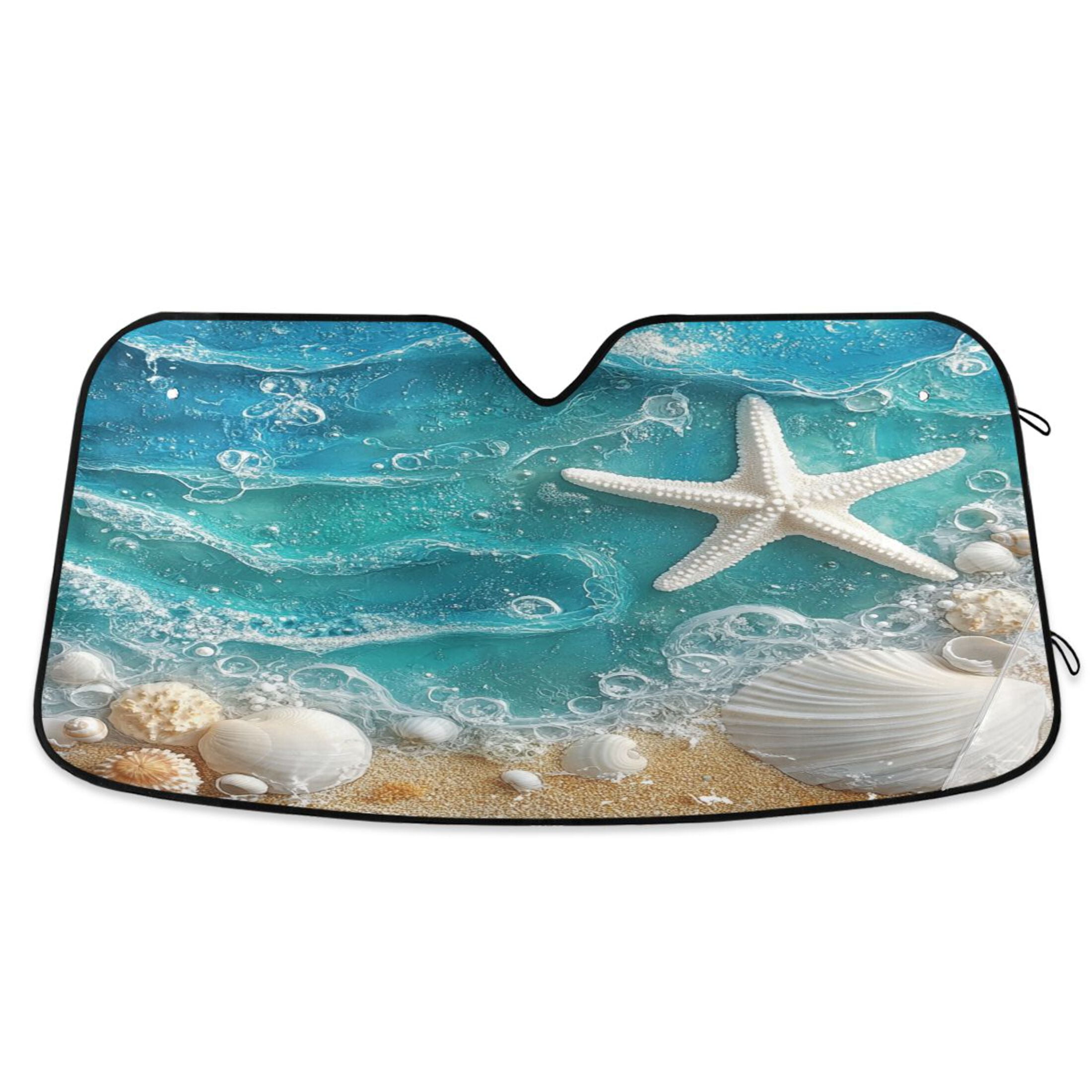 Shells Starfish on Beach Sea Wave Windshield Sun Shade Automobile Visor ...