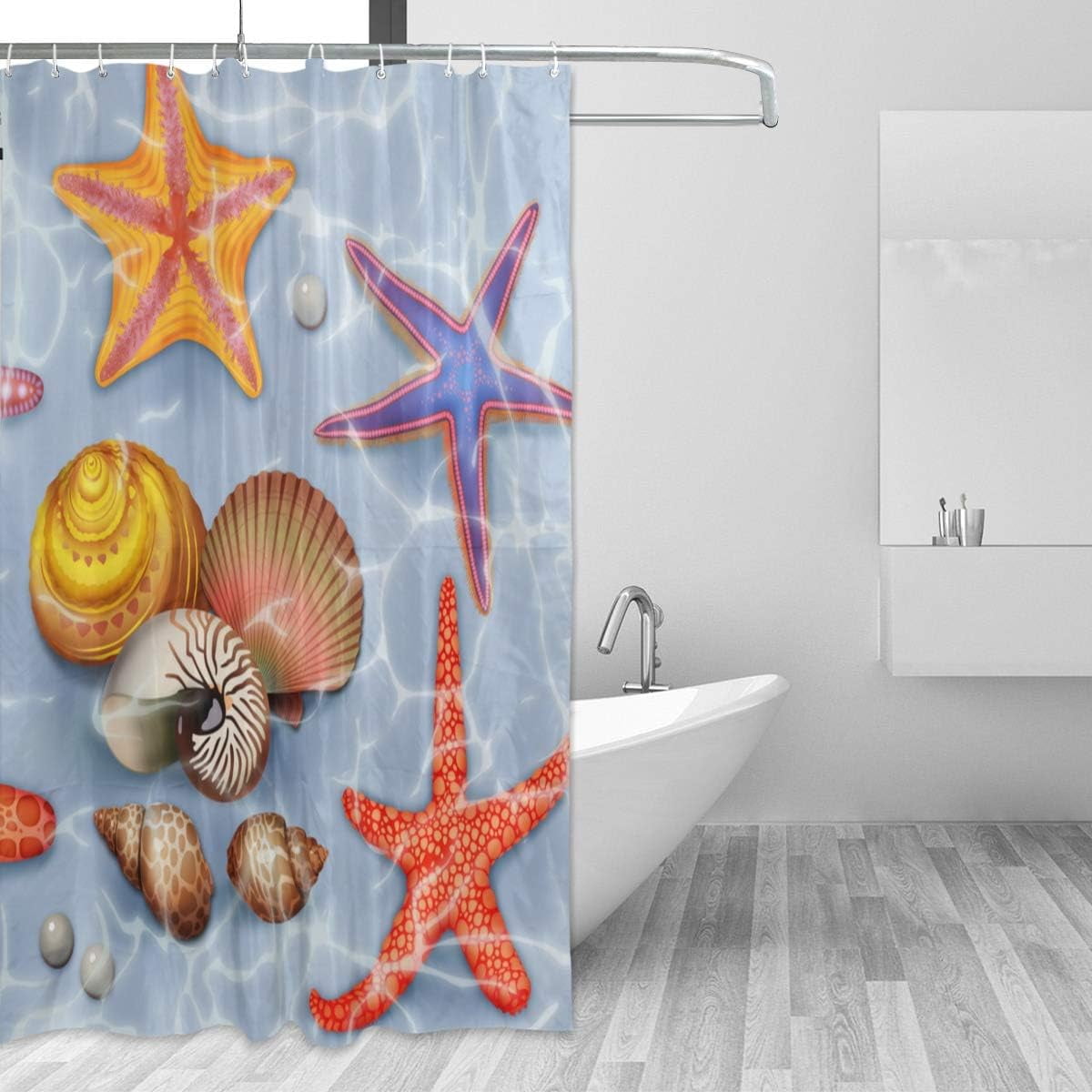 Shells Starfishes On Clean Water Bath Shower Curtain Liners - 72x72in ...