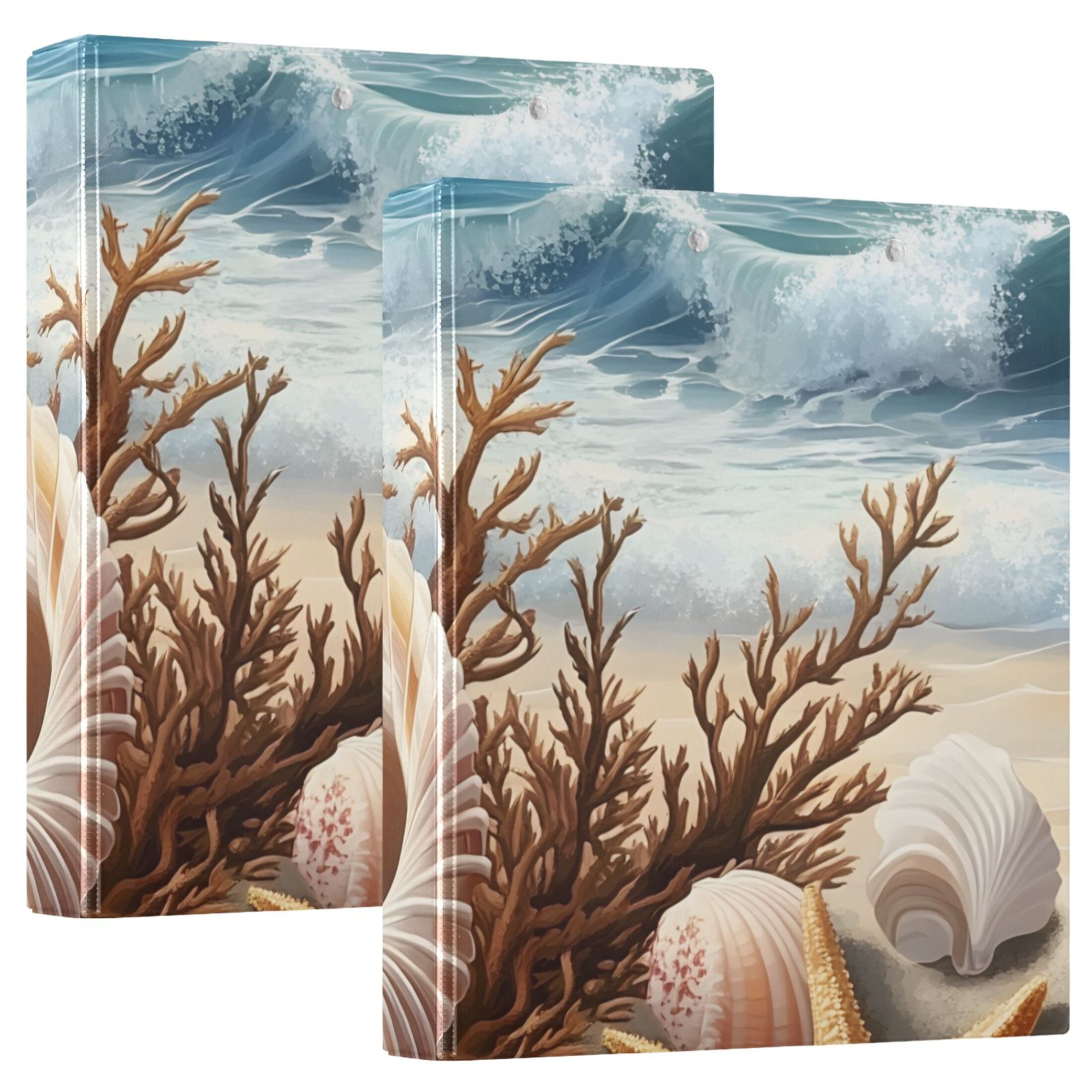 Shells Starfishes Corals on Beach Round Ring Binder 3 Rings 1.5 ...