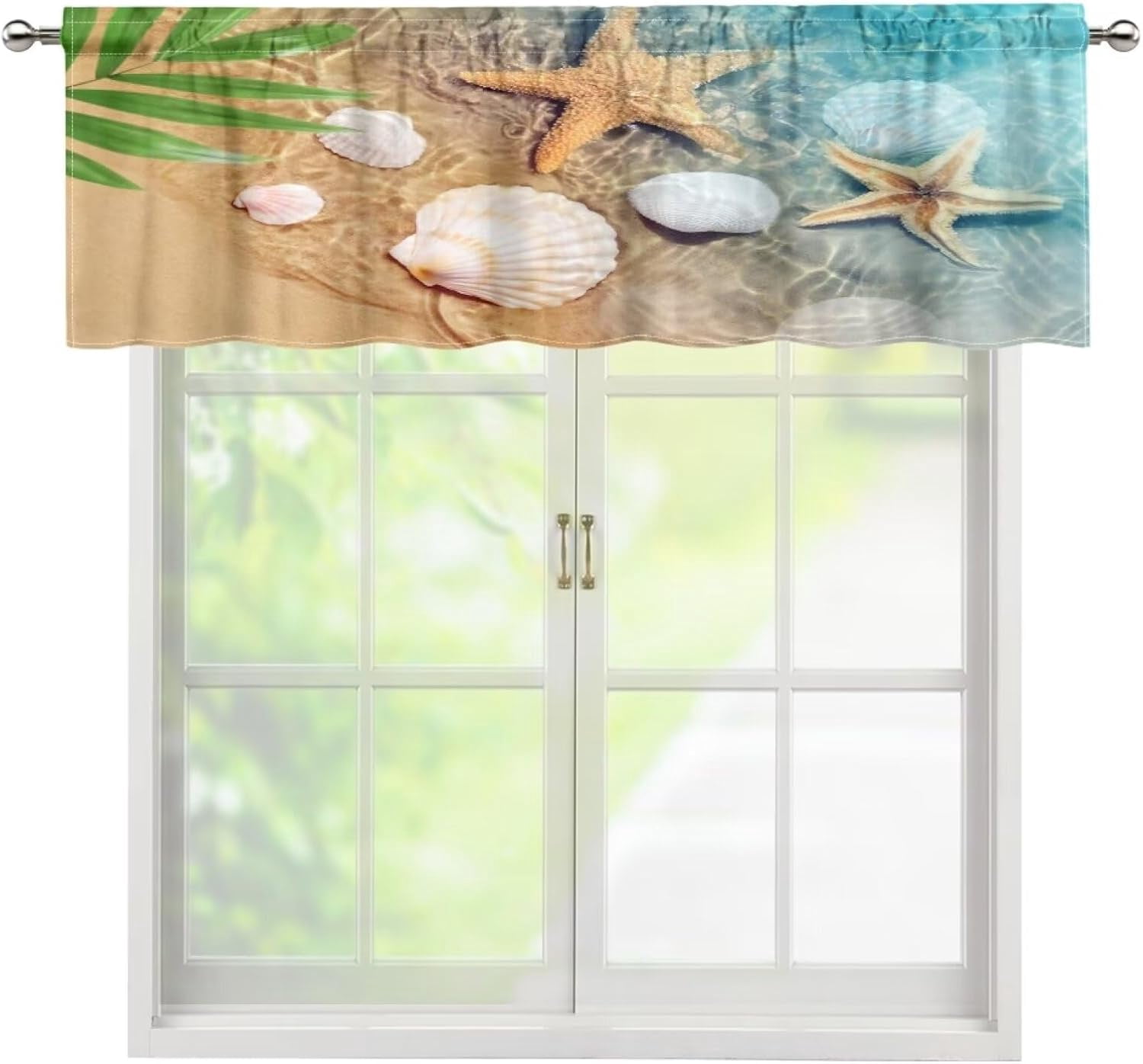 Shells Valance Curtain for Window, Sunshine Summer Sea Water Coconut ...