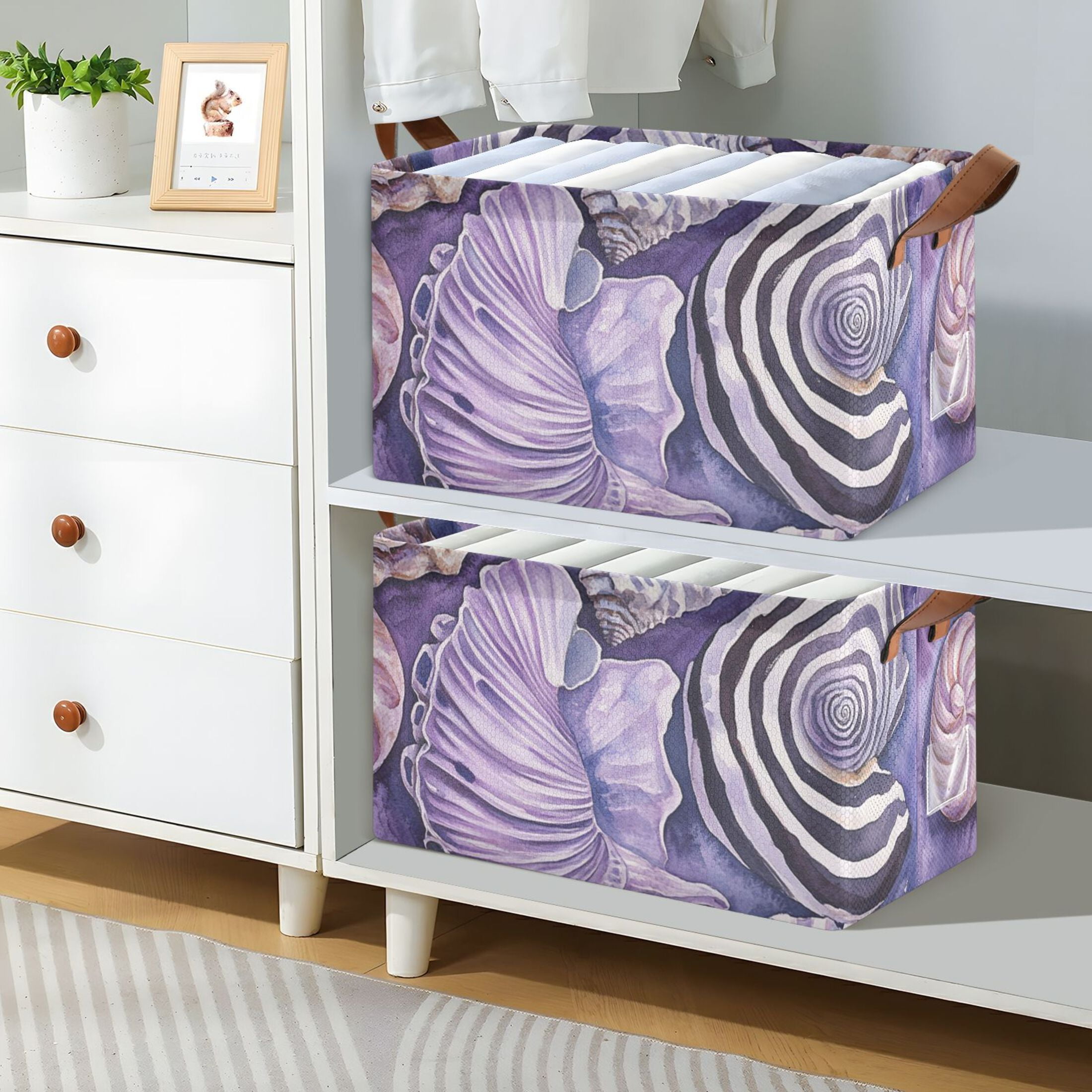 Shells Zebra Stripe Foldable Storage Large Fabric Storage Baskets ...