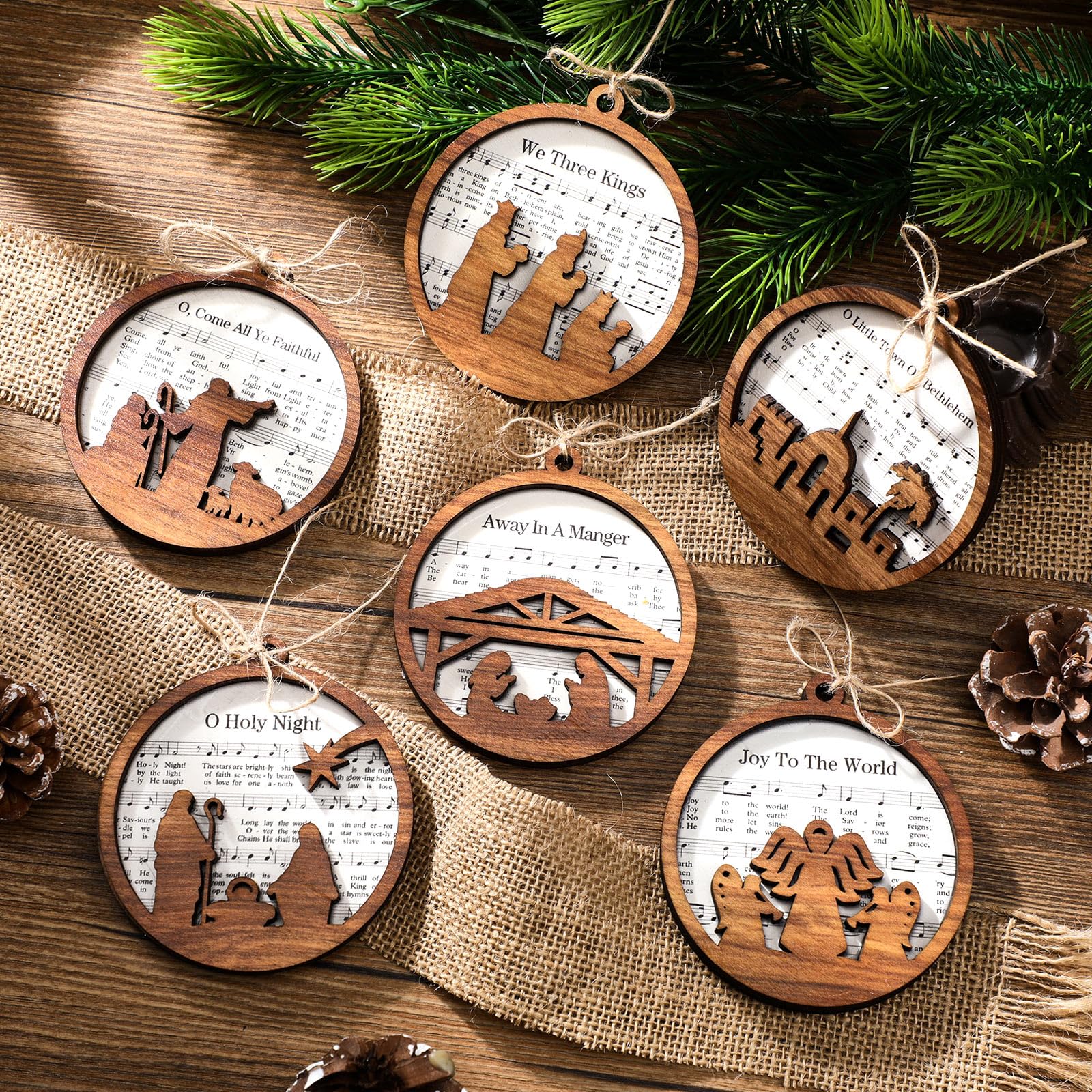 Shellwei 12 Pcs Vintage Nativity Christmas Ornaments Musical Jesus ...
