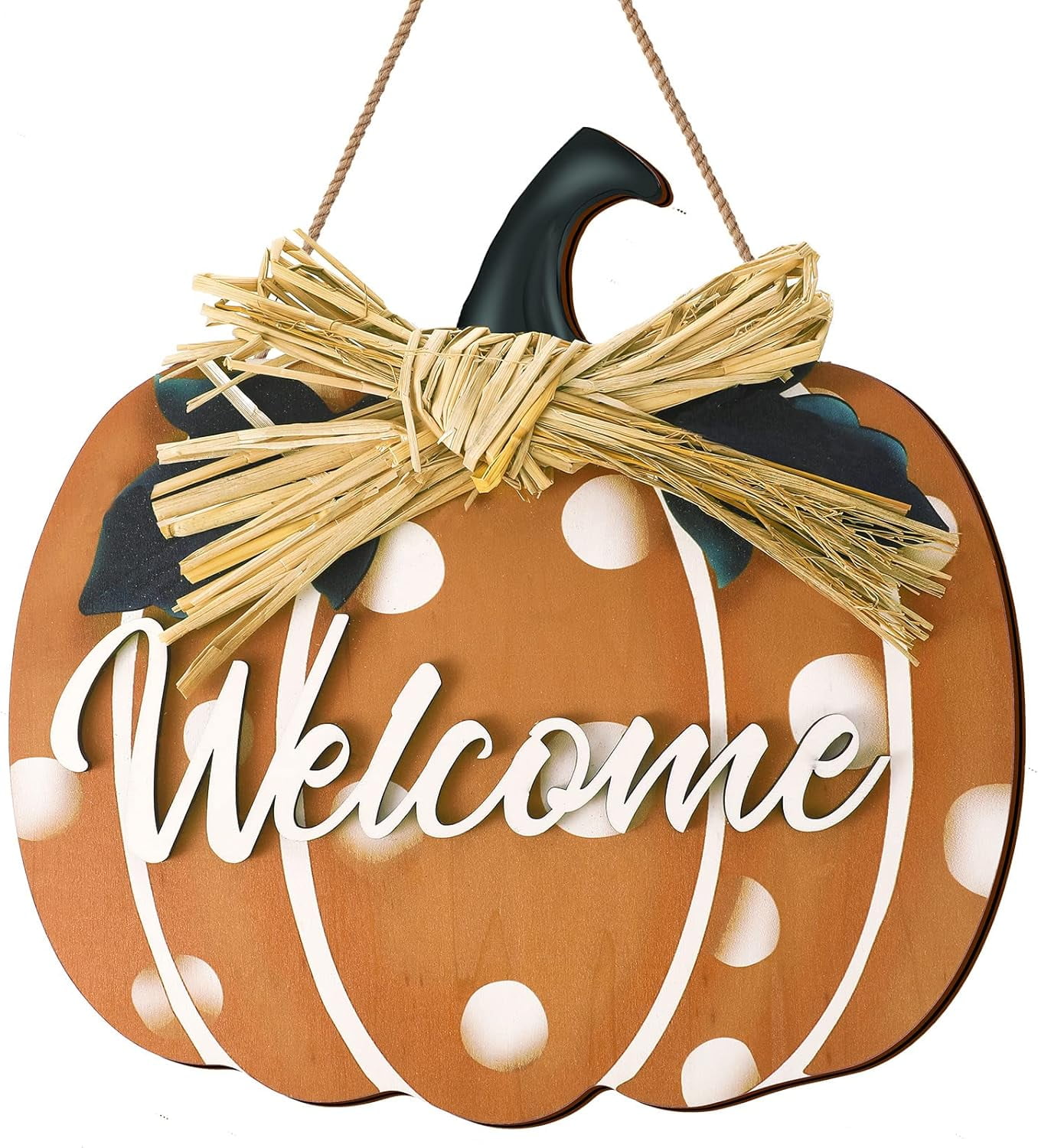 Shellwei Fall Pumpkin Welcome Sign for Front Door Wood Pumpkin Hanging Decor Thanksgiving Wooden ...