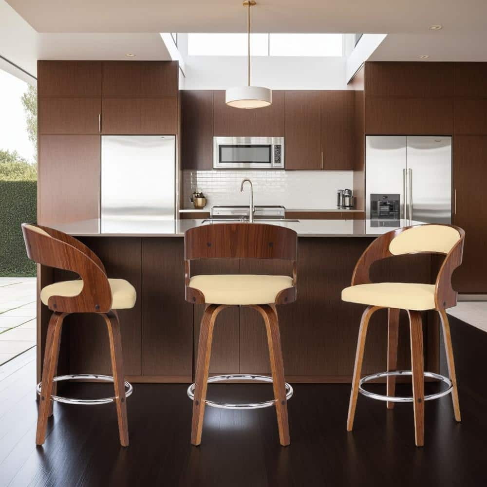 Shelly Contemporary 26" Counter Height Swivel Bar Stool in Walnut Wood ...