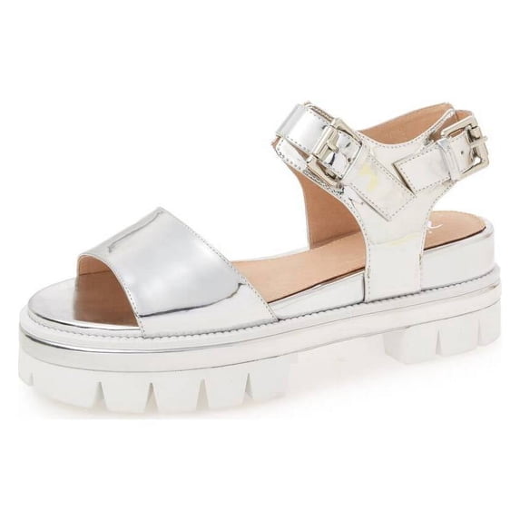 Shellys London Dita Silver Lugged Platform Two Strap Metallic Retro ...
