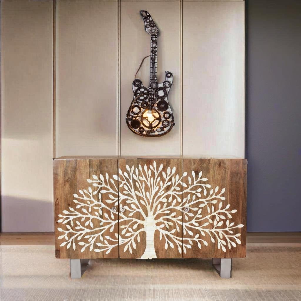 Shelter Natural Wooden 57" Sideboard with Tree Design and Bone Inlay on ...