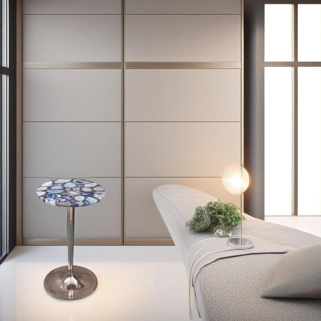 Shelter Round Black Agate 16" Side Table with Antique Bronze Aluminum ...