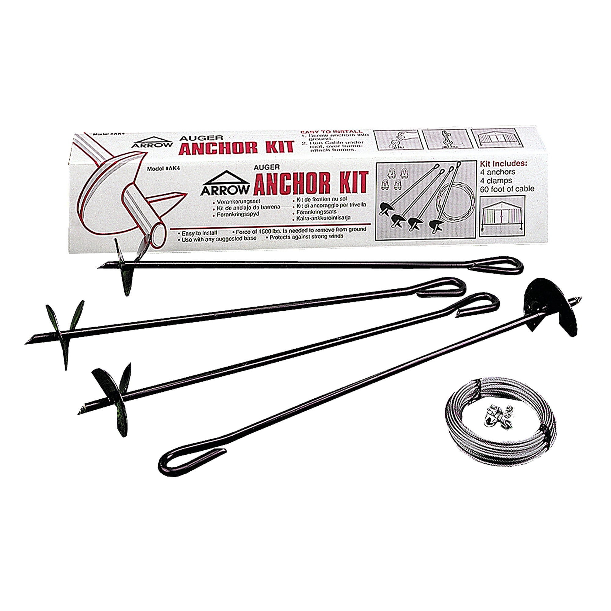 Arrow Grey Earth Anchor Kit with 4 Steel Anchors and 60 Ft Cable ...