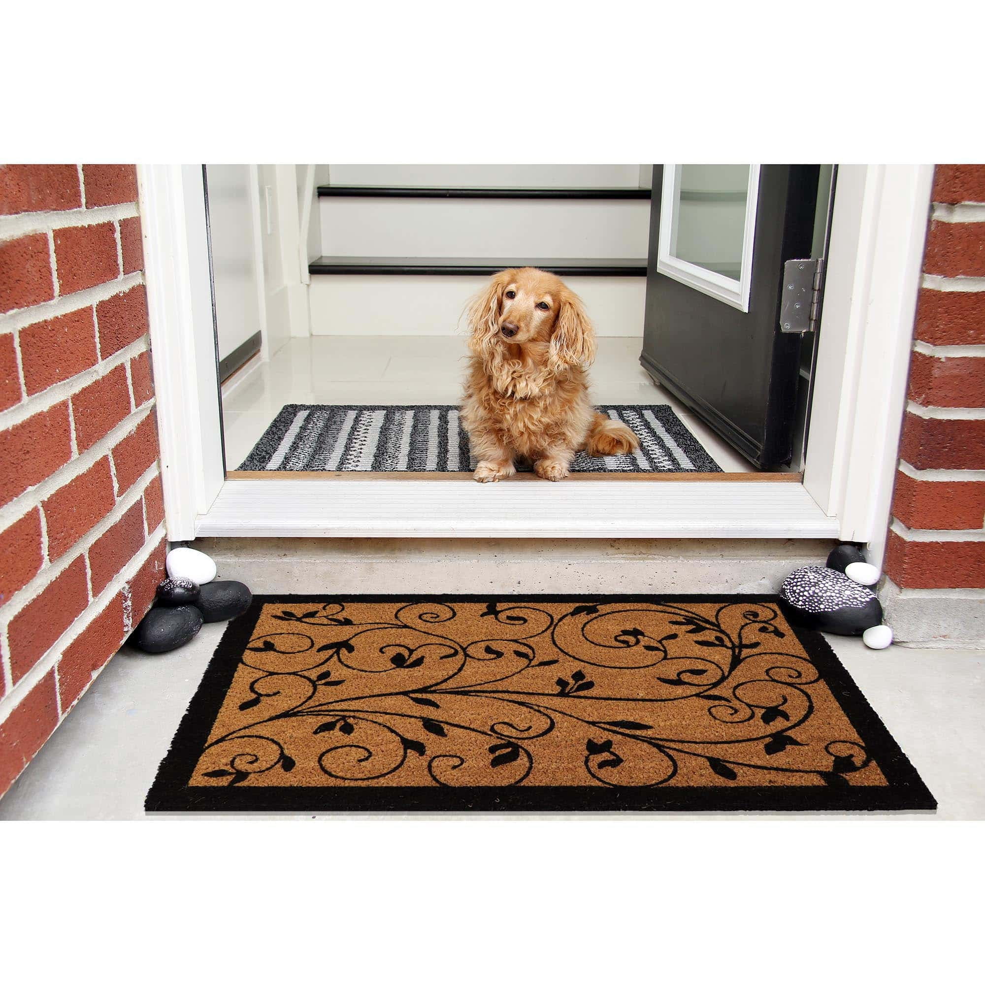 Sheltered Coir Door Mat Leafy Vine Print 30x18 Inch - Made of Natural ...