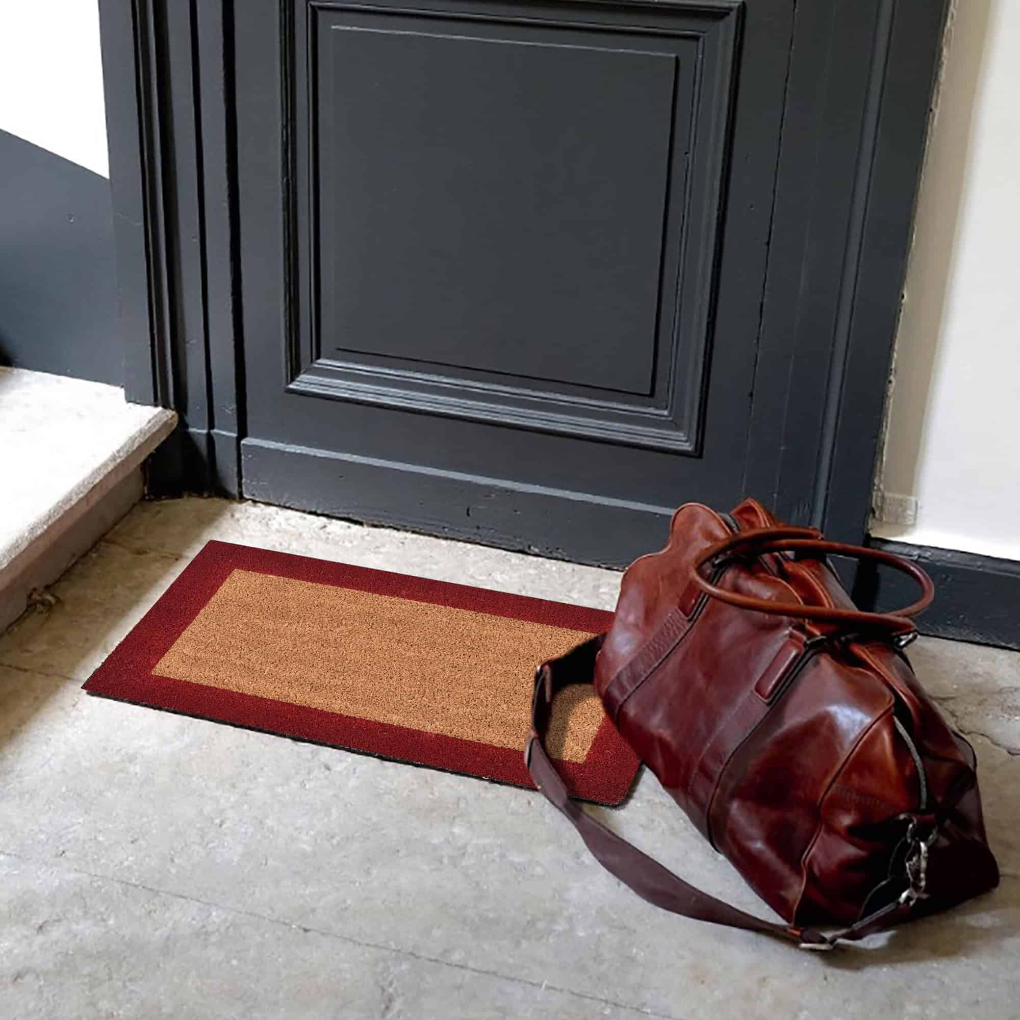 Sheltered Front Door Mat Coir Coco Fibers Rug 24x13 Natural-Border Red ...
