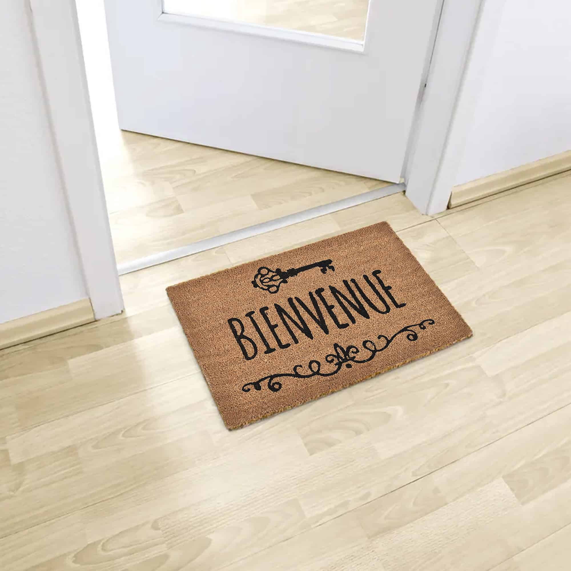 Sheltered Printed Front Door Mat Bienvenue Coir Coco Fibers Rug 24x16 ...