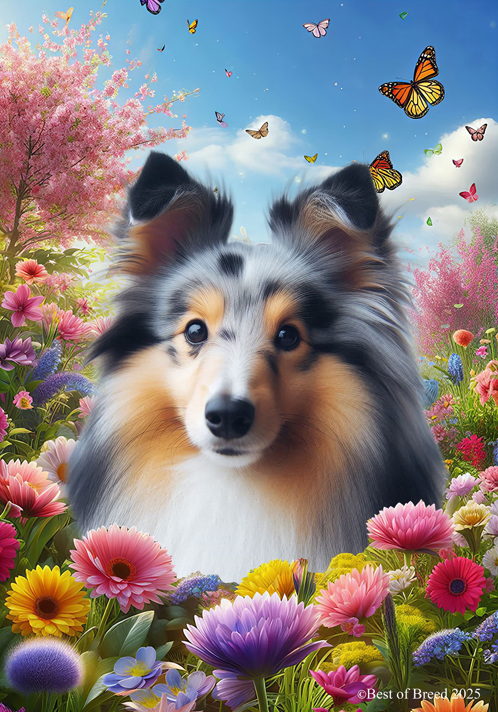 Sheltie Blue Merle - Best of Breed Spring Butterfly Outdoor Garden Flag ...