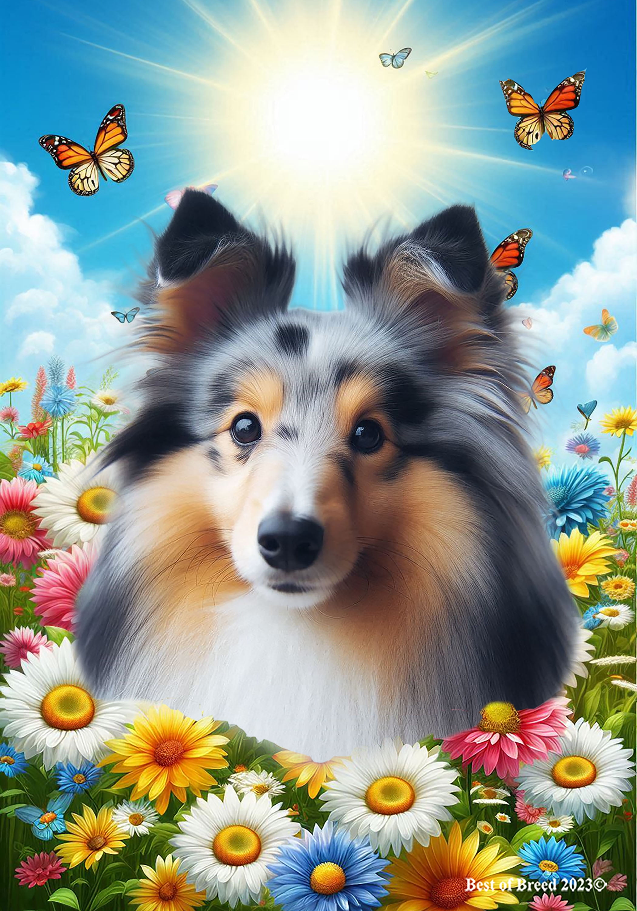 Sheltie Blue Merle - Best of Breed Summer Butterflies Outdoor Garden ...