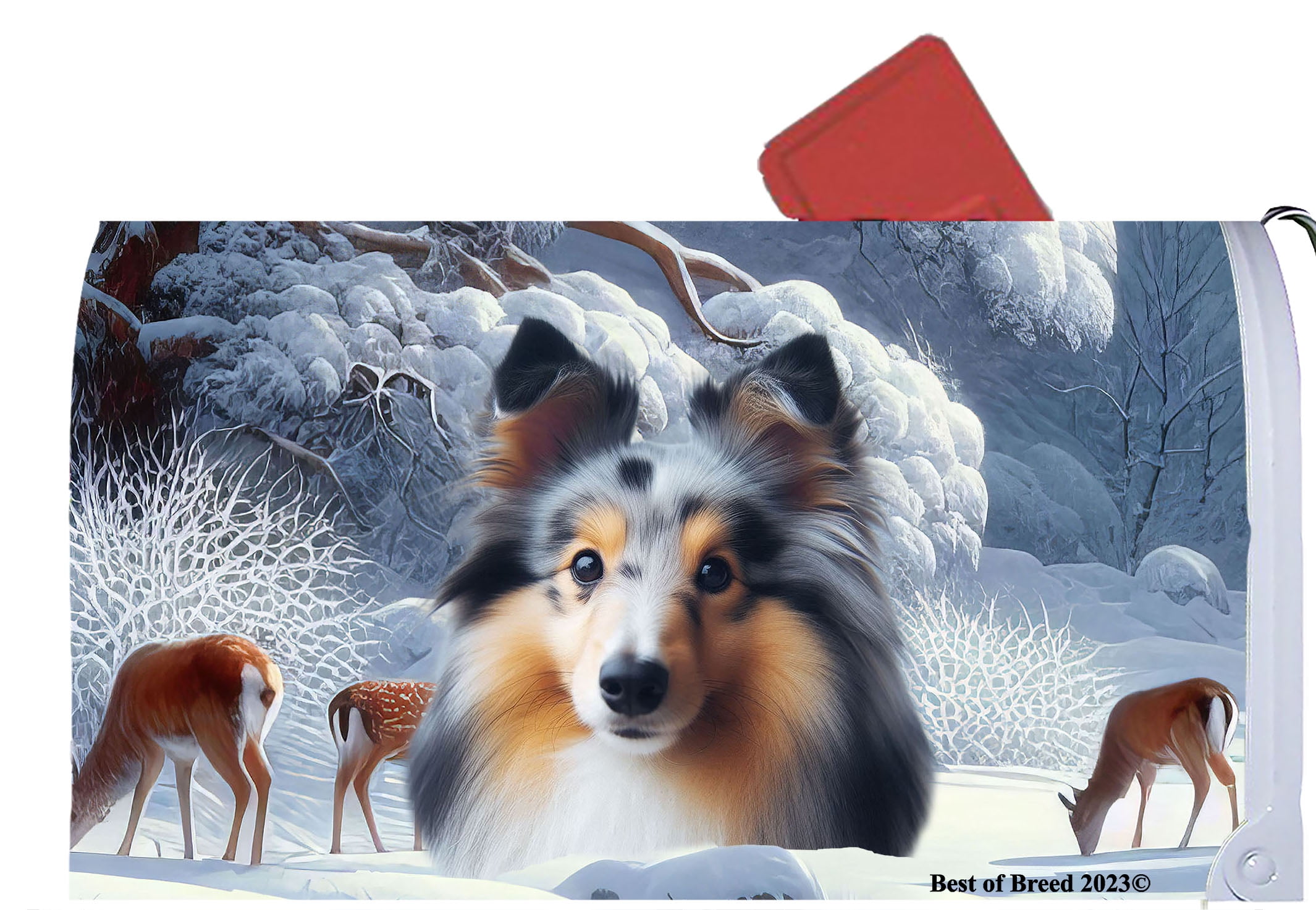 Sheltie Blue Merle - Best of Breed Winter Wonderland Dog Breed Mail Box ...