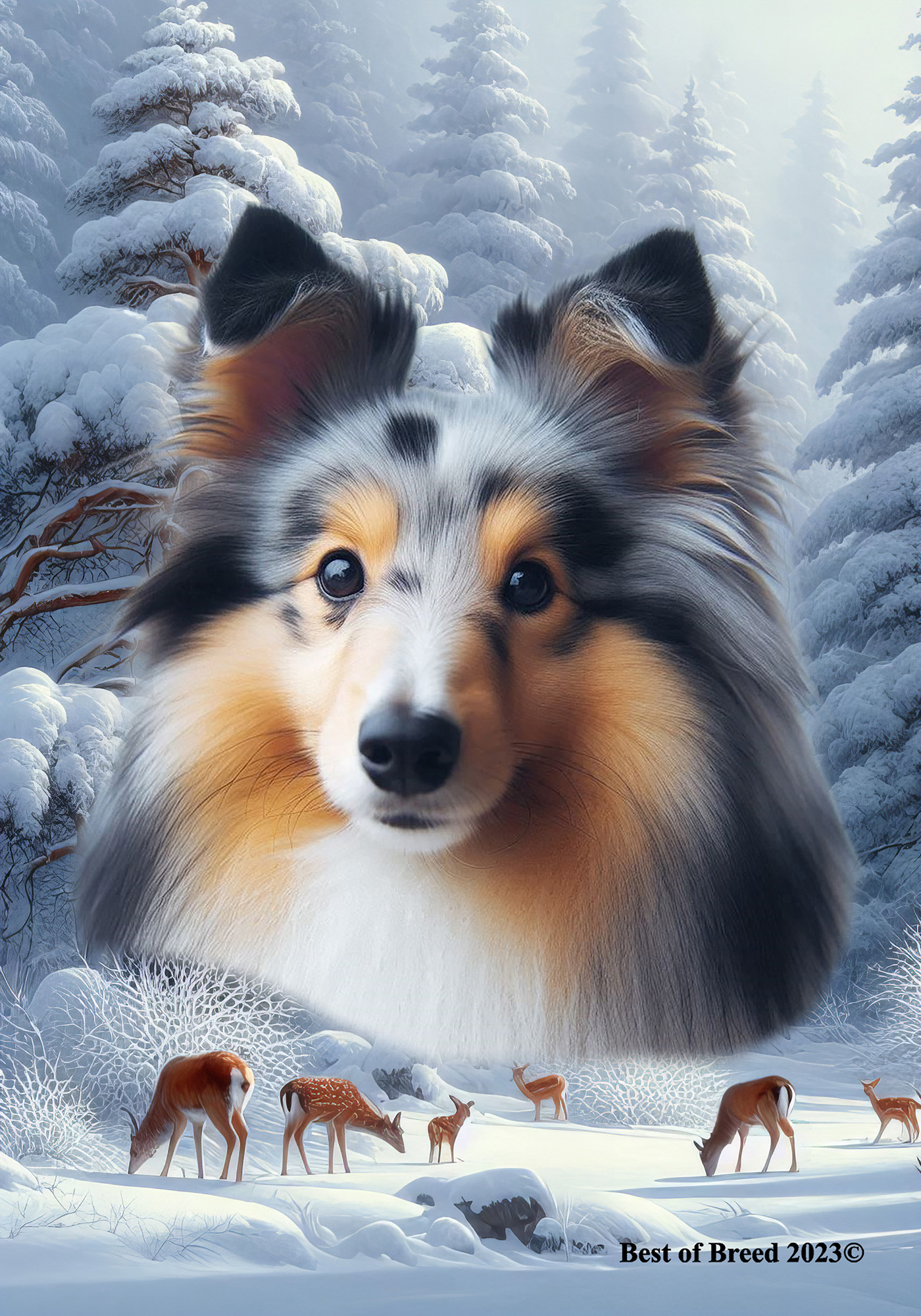Sheltie Blue Merle - Best of Breed Winter Wonderland House Flag 28" x ...