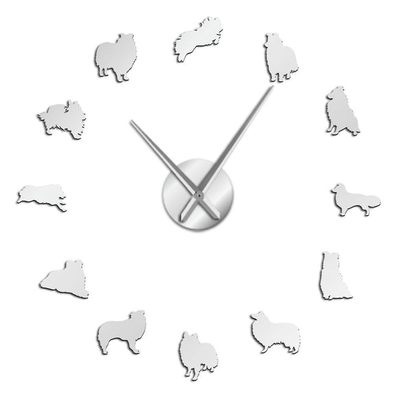 Sheltie Collie Dog Shetland Sheepdog Silhouette Frameless Wall Clock ...