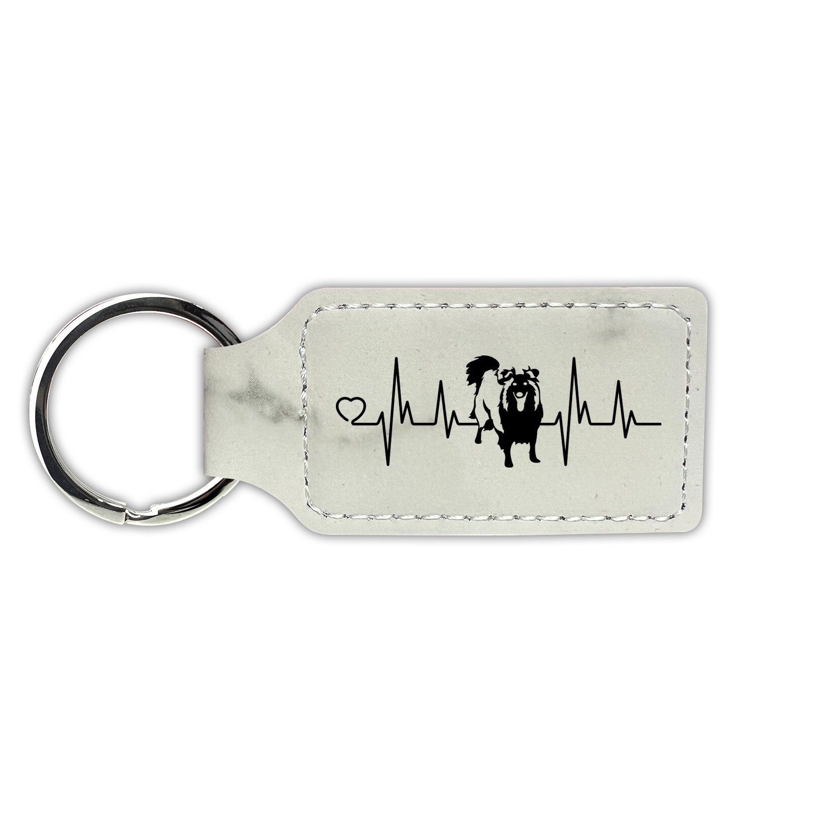 Sheltie Heartbeat Lifeline Keychain Leatherette Rectangle - Laser ...
