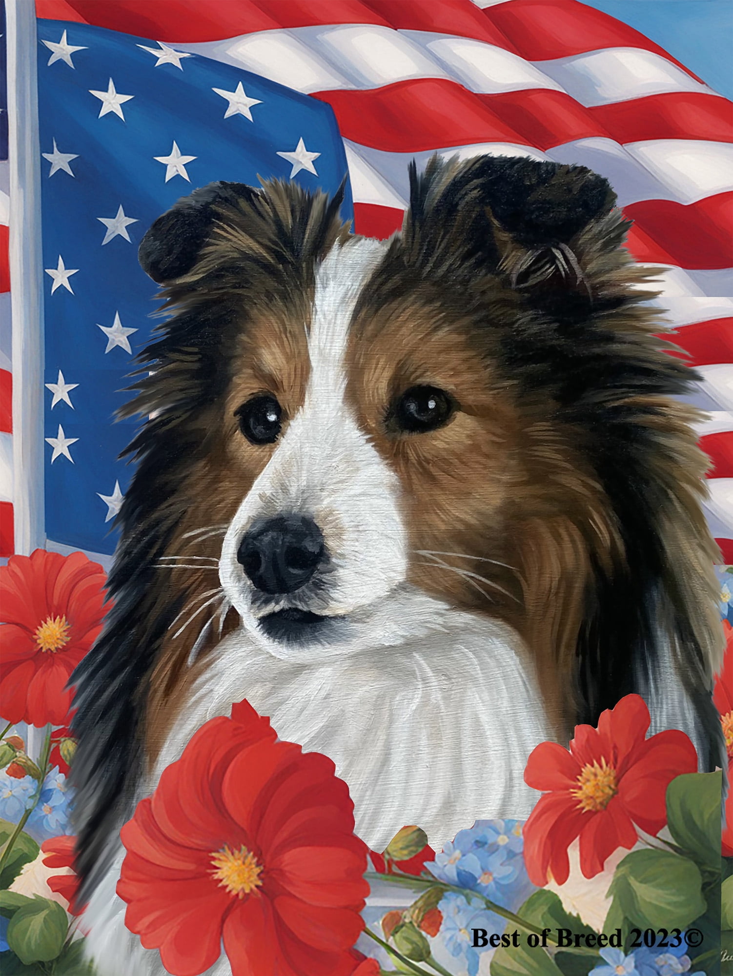 Sheltie Sable - Best of Breed All-American Patriotic I Garden Flag ...