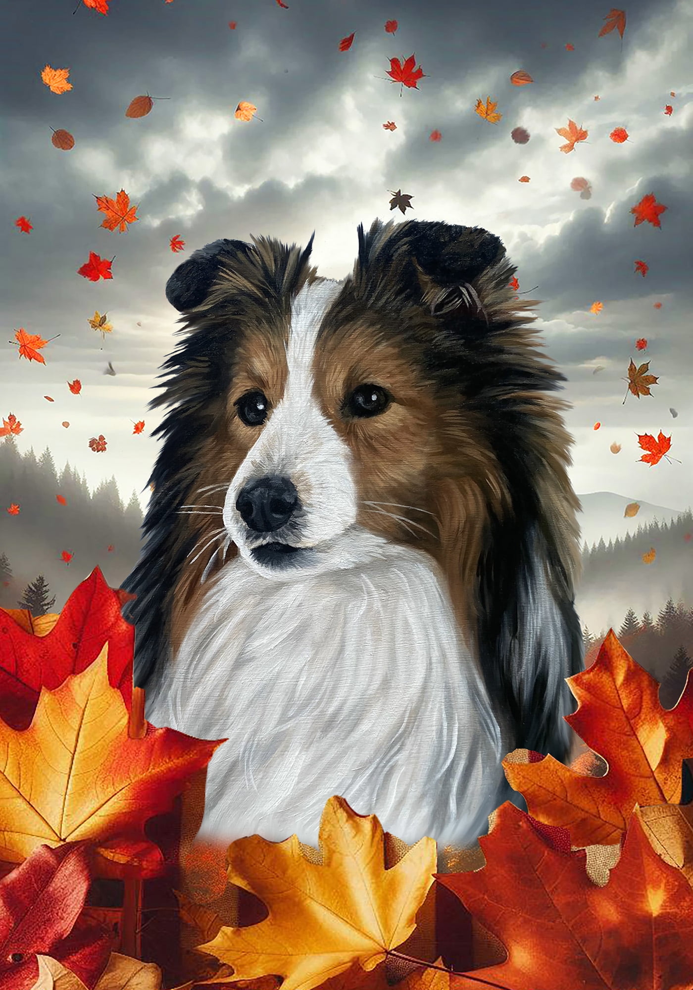 Sheltie Sable - Best of Breed Fall Leaves Outdoor House Flag 28" x 40 ...